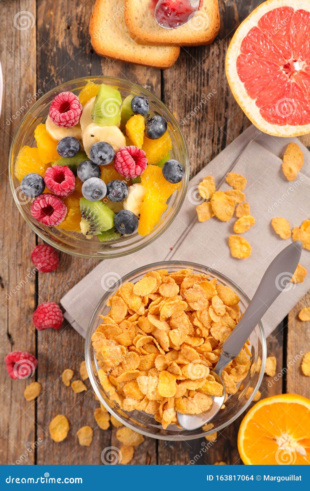 Breakfast with Cornflakes and Fruits Stock Photo - Image of salad ...