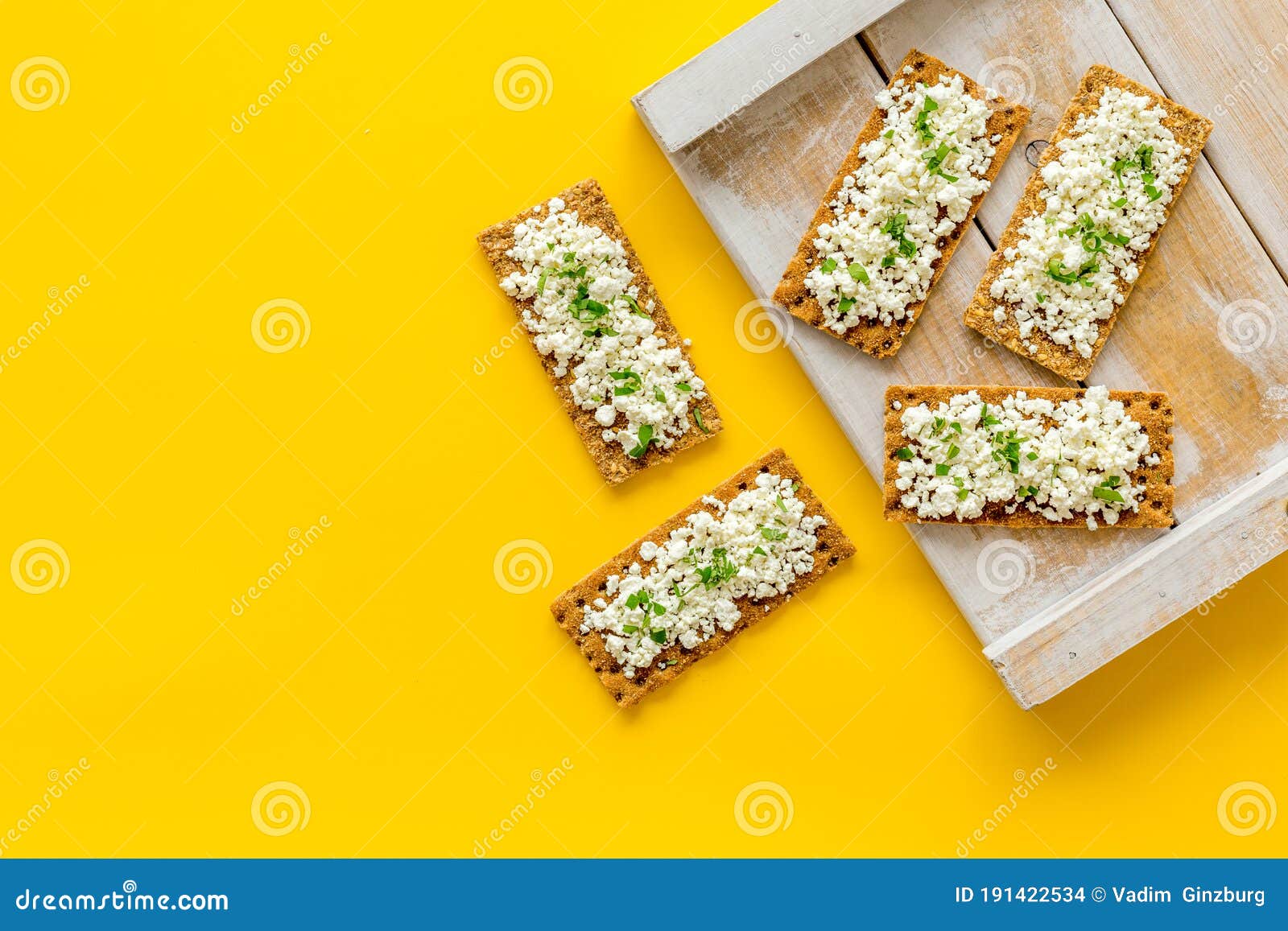 Breakfast with Cottage Cheese Toasts Top-down Space for Text Stock ...