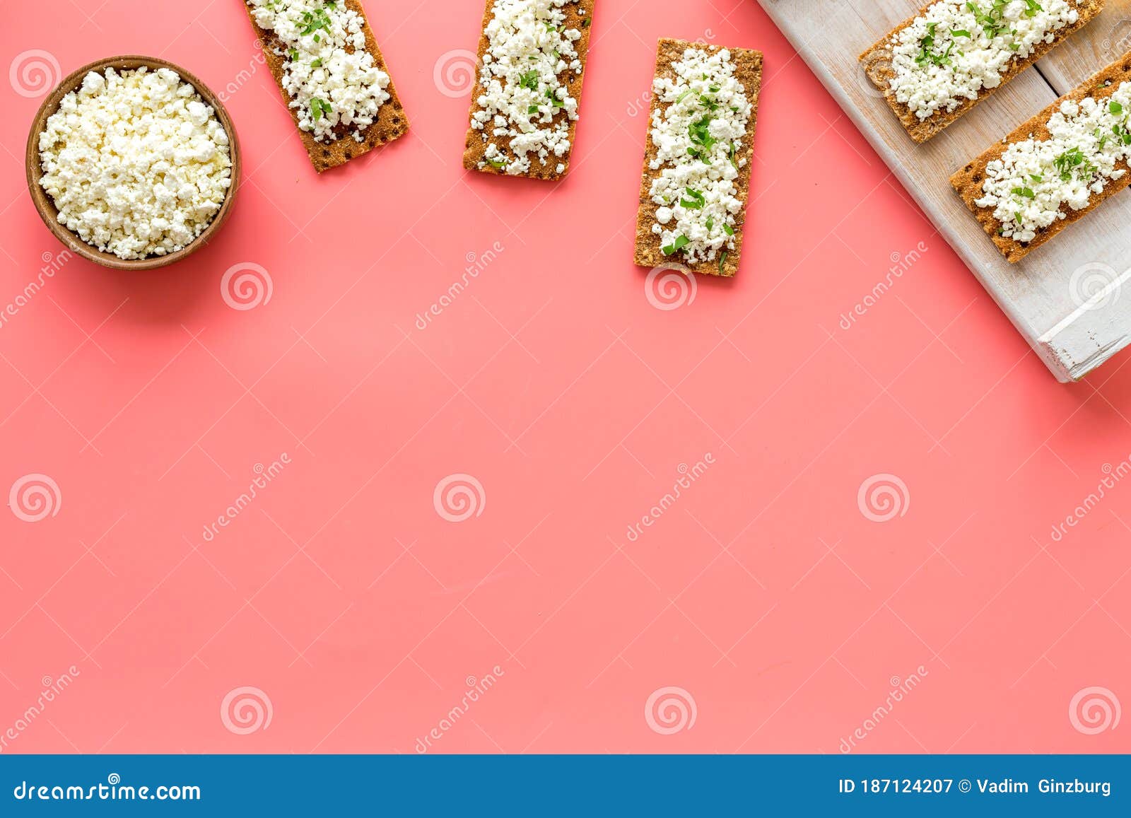 Breakfast with Cottage Cheese Toasts Top-down Space for Text Stock ...