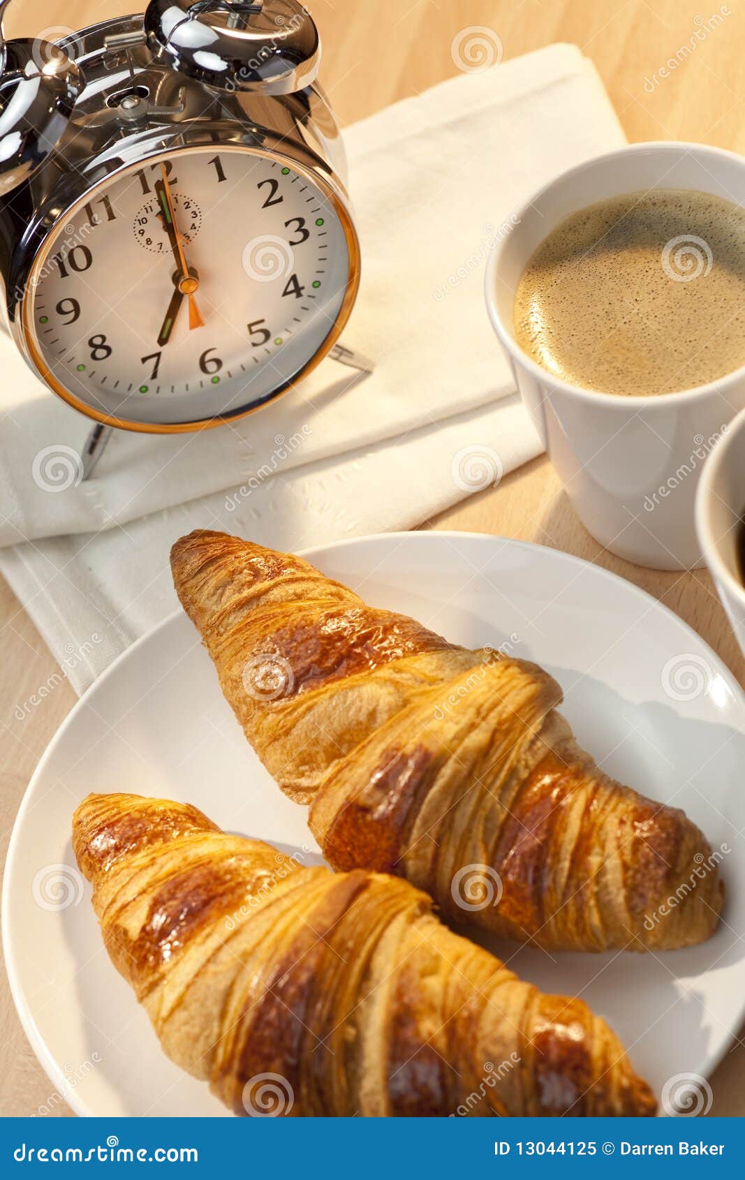 Breakfast Croissant, Coffee and Alarm Clock Stock Image - Image of ...