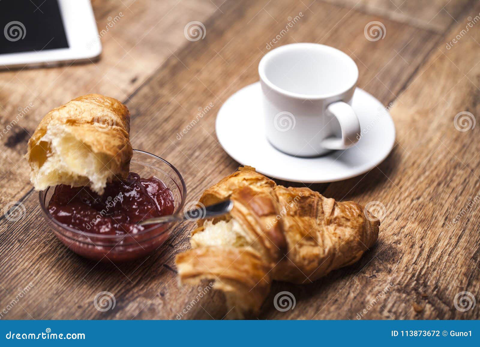 Breakfast with a Croissant and Press Stock Photo - Image of protein ...