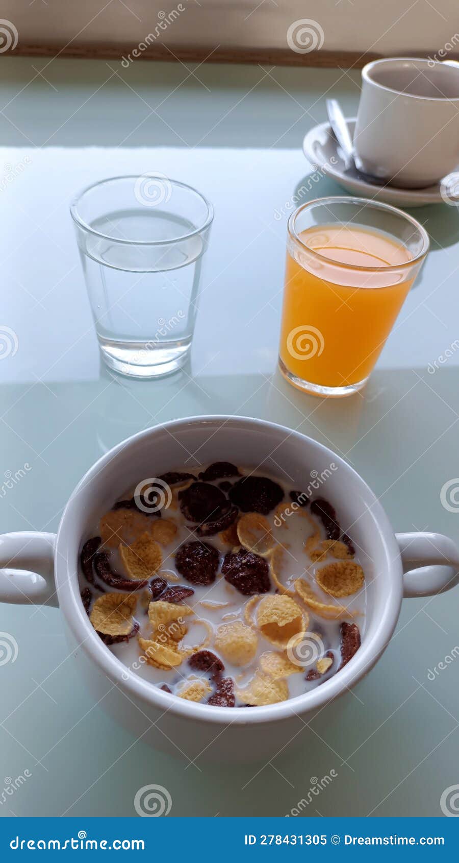 Breakfast Cup Milk Juice Water Stock Image - Image of juice, water ...