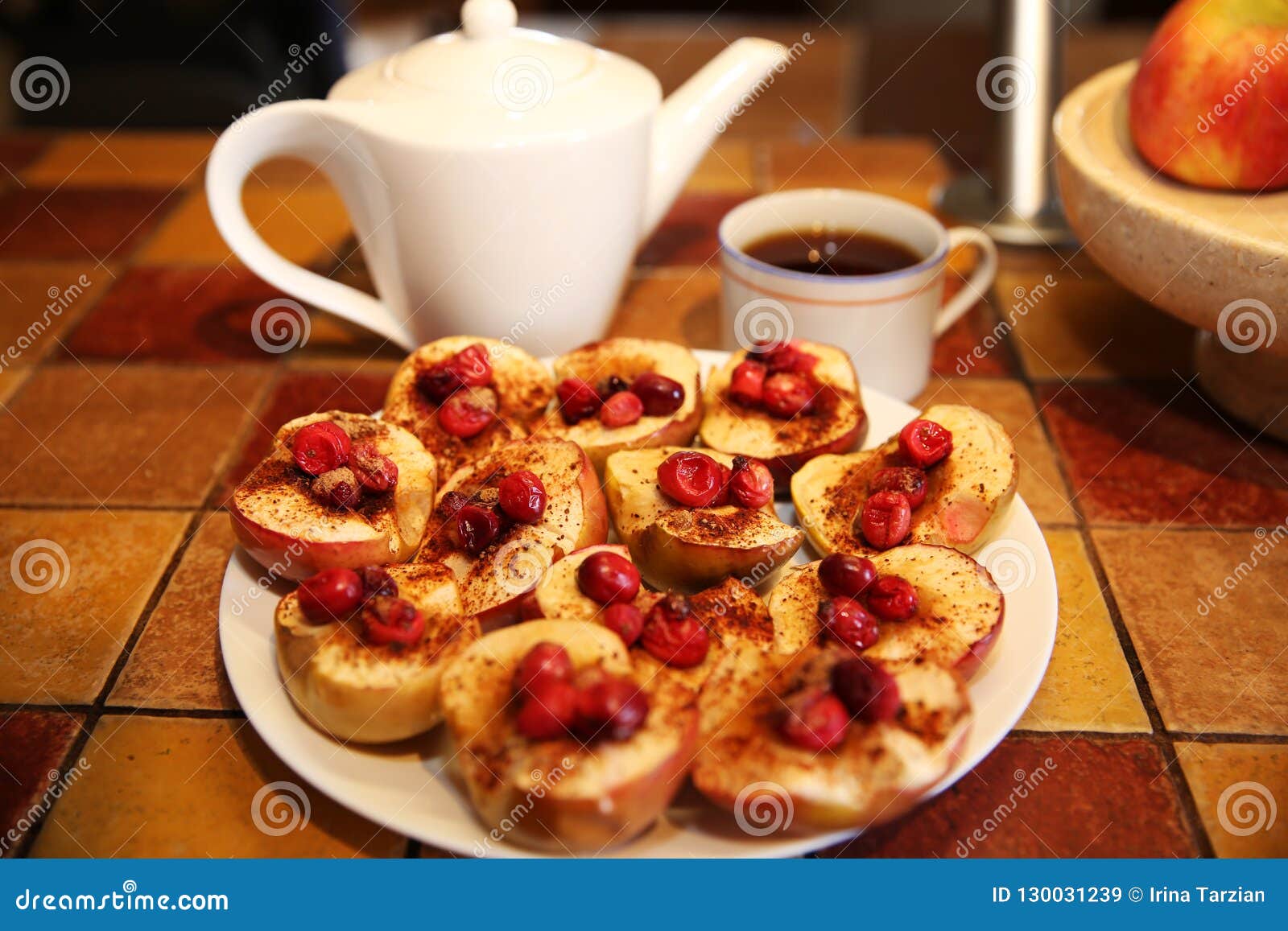 Baked Apples with a Cup of Tea Stock Image - Image of cake, coffee ...