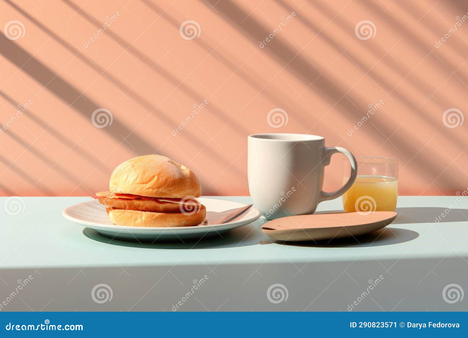 Breakfast with Cup of Tea Burger and Orange Juice Stock Image - Image ...