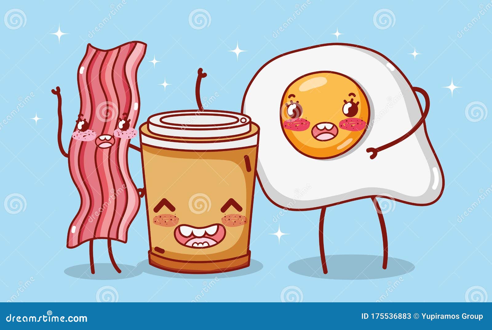 Breakfast Cute Fried Egg Bacon and Coffee Cup Plastic Cartoon Stock ...