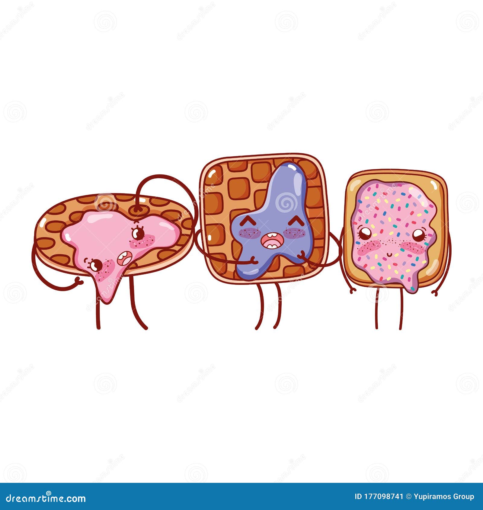 Breakfast Cute Pacnkace Waffle and Bread with Jam Cartoon Stock Vector ...