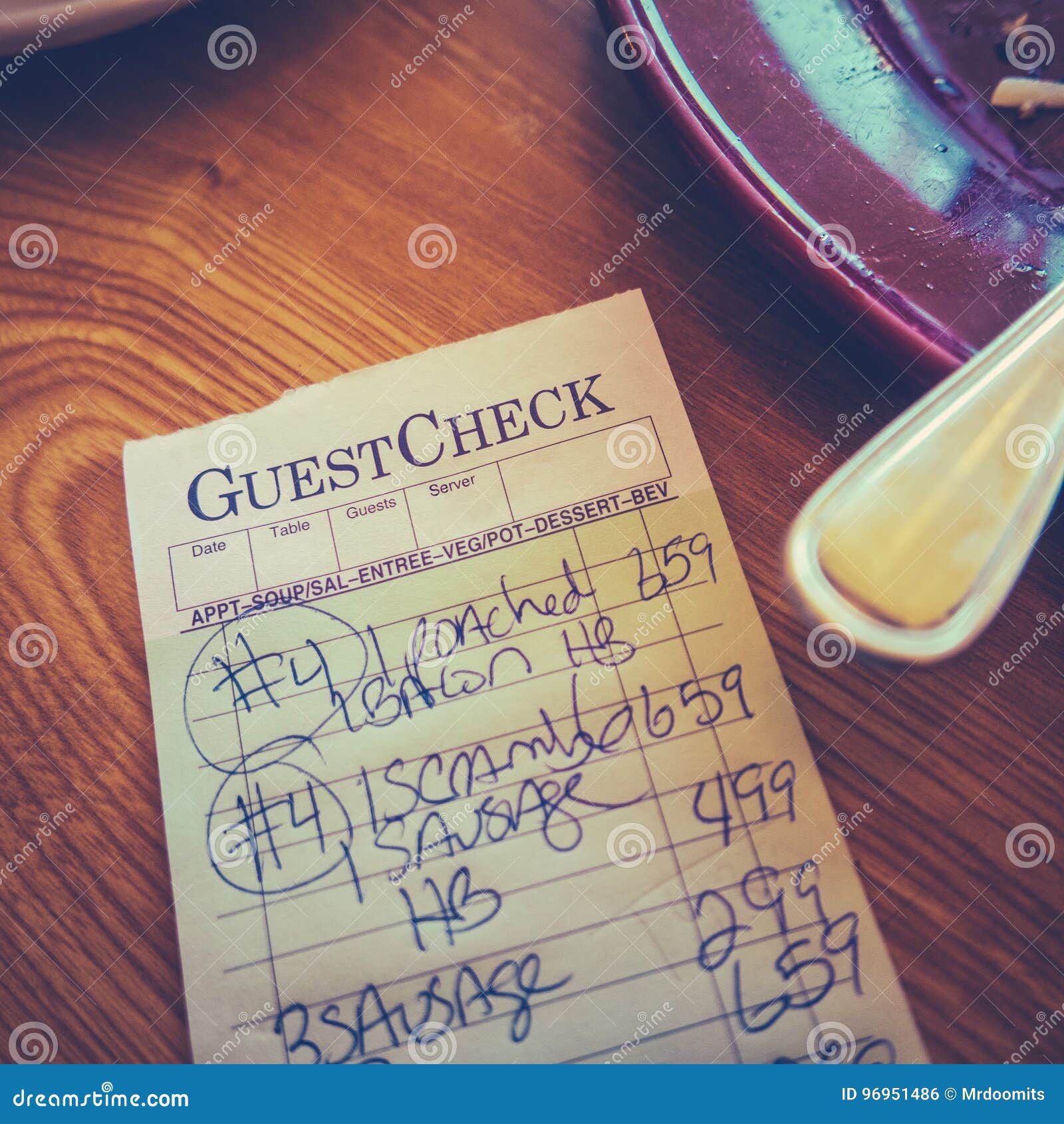 Breakfast Diner Check stock photo. Image of greasy, filter - 96951486