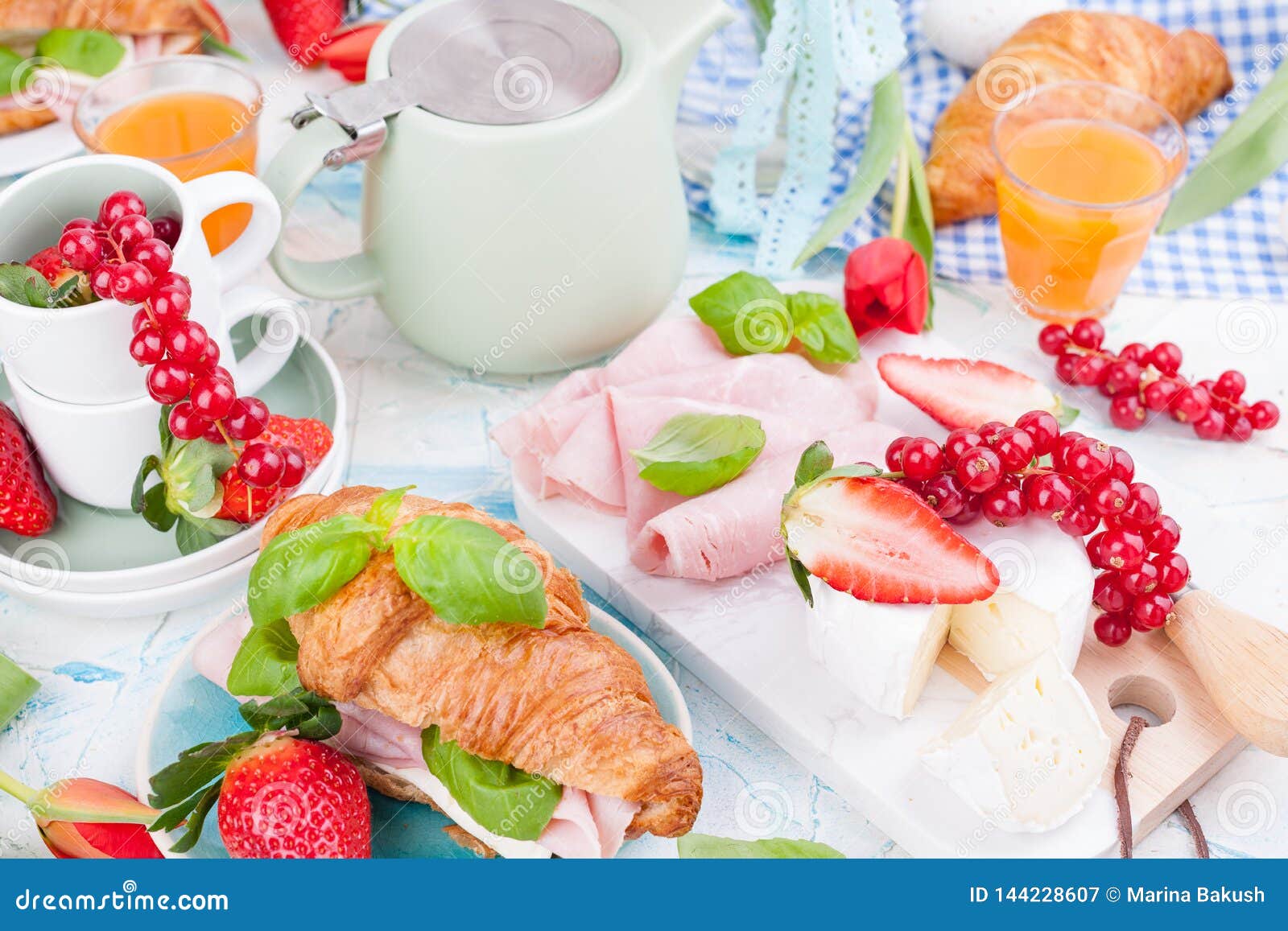 Breakfast or a Dinner Table with Various Delicacies for Easter Meals ...