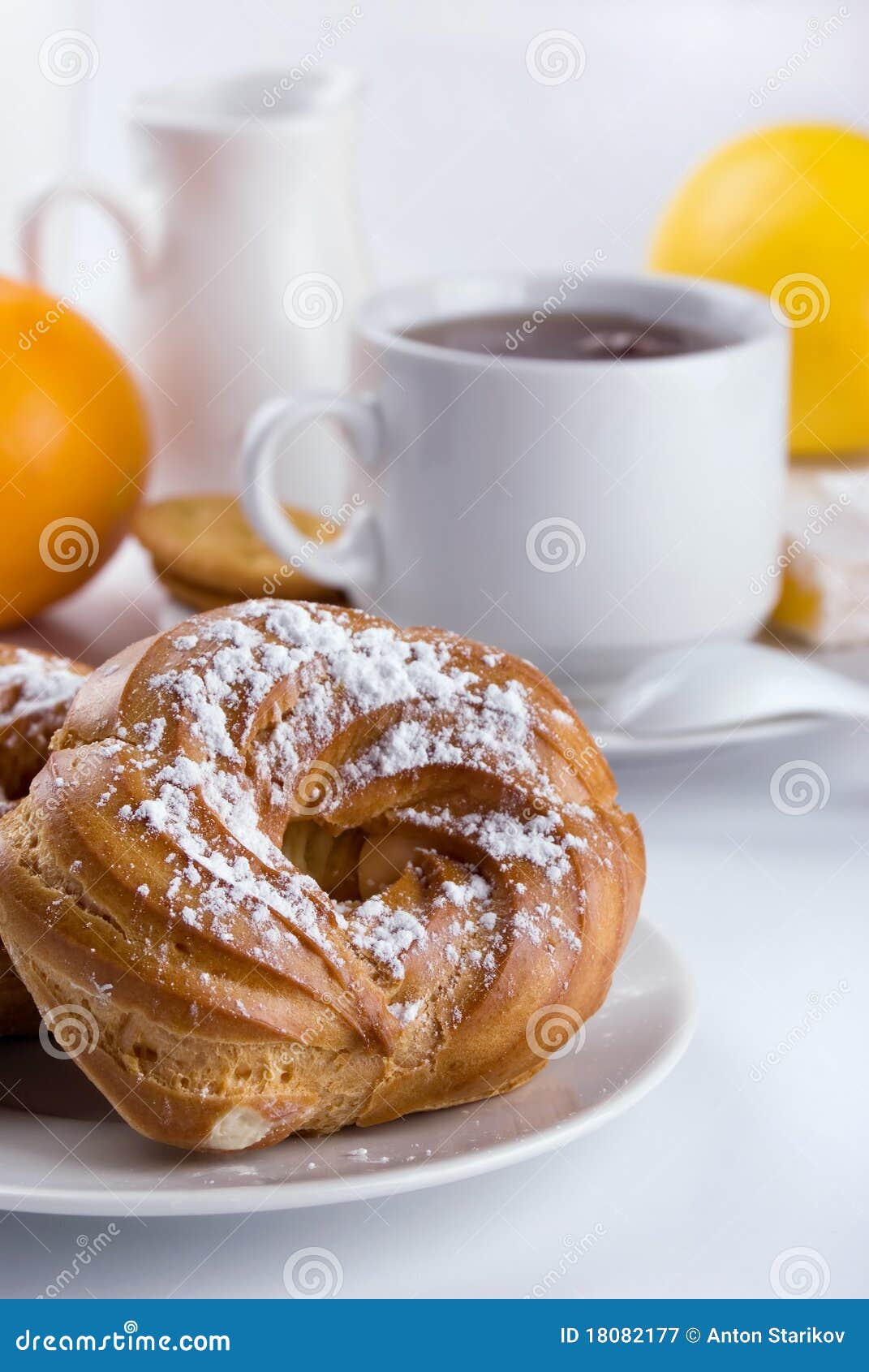 Breakfast with donuts stock image. Image of ceramics - 18082177