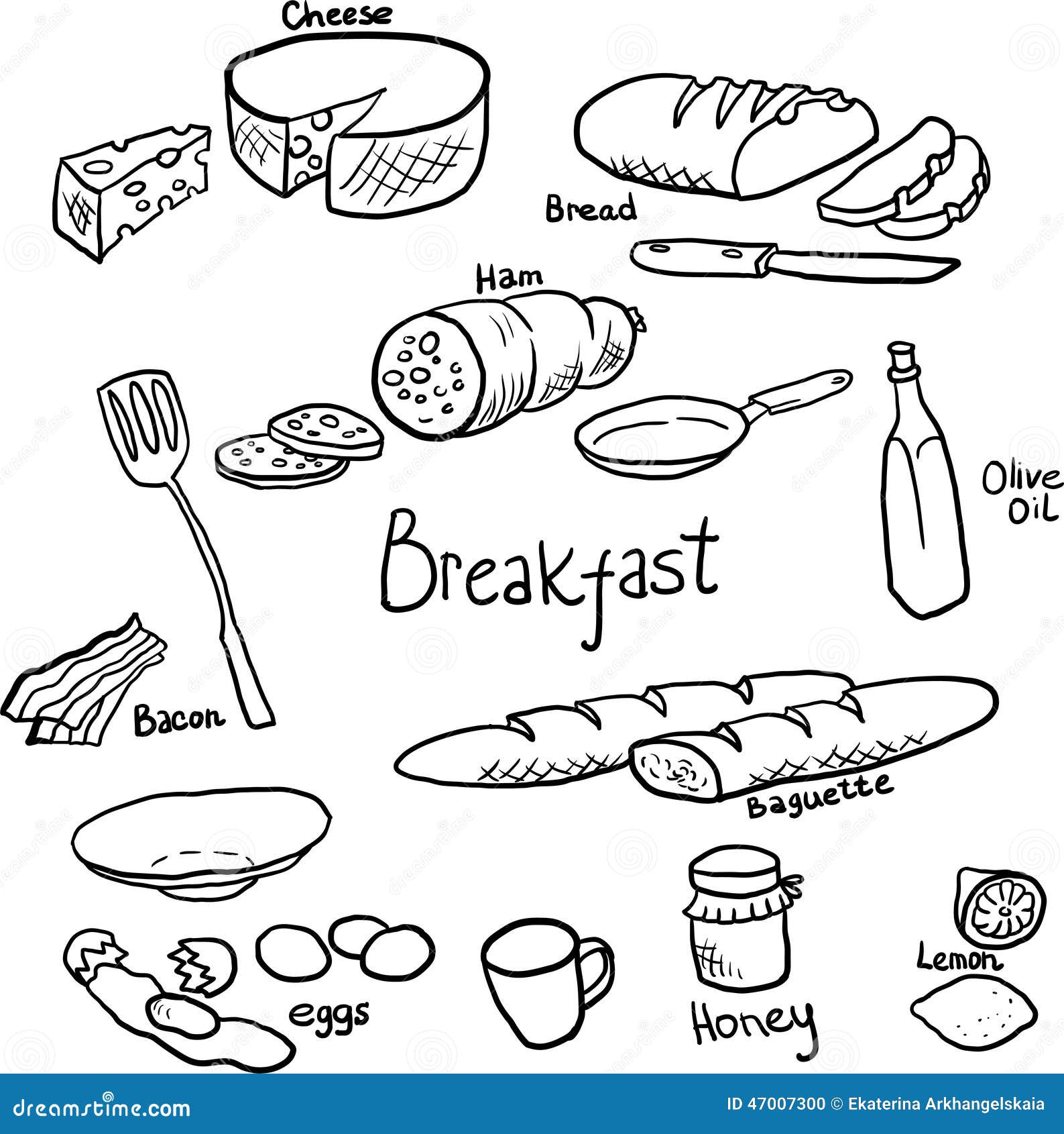 Breakfast doodle set stock vector. Illustration of breakfast - 47007300
