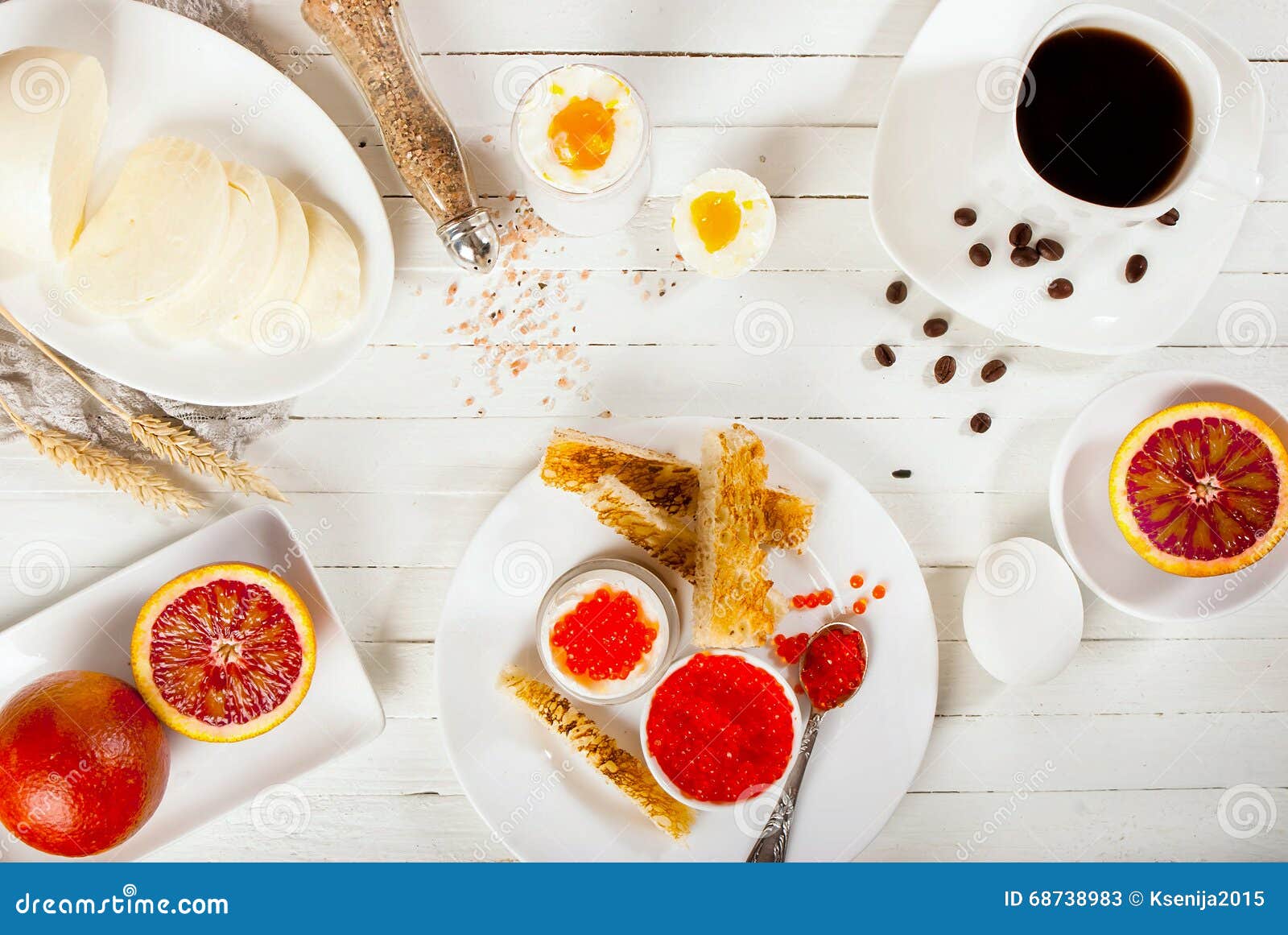 Breakfast with Eggs and Coffee on a White Background. Stock Image ...