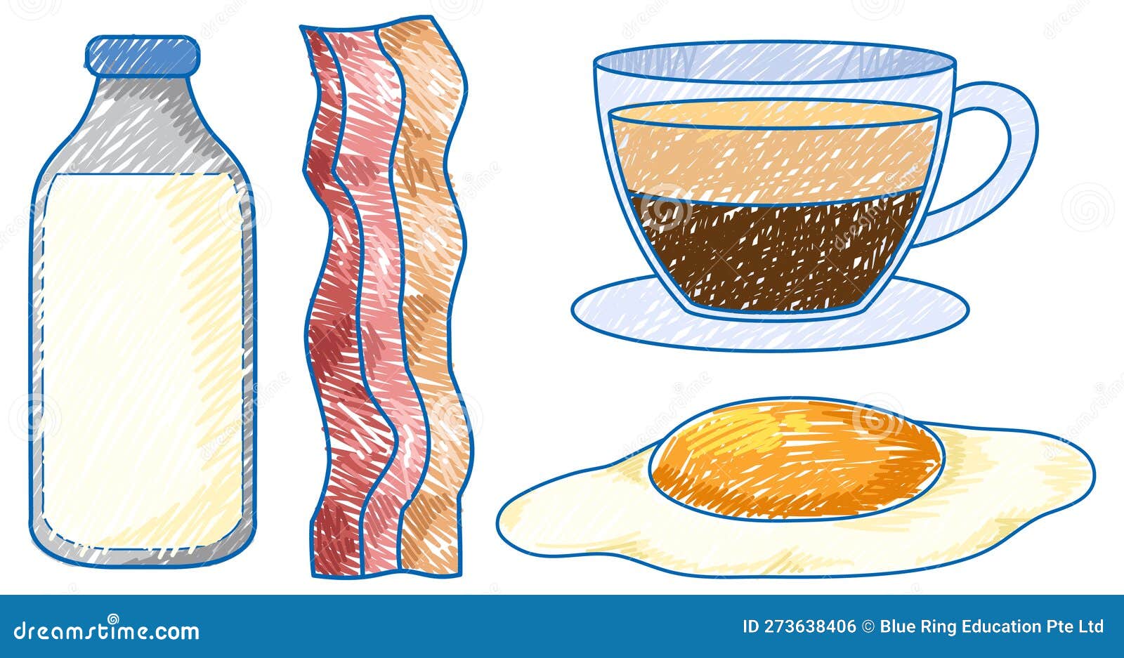 Breakfast Elements in Pencil Colour Sketch Simple Style Stock Vector ...