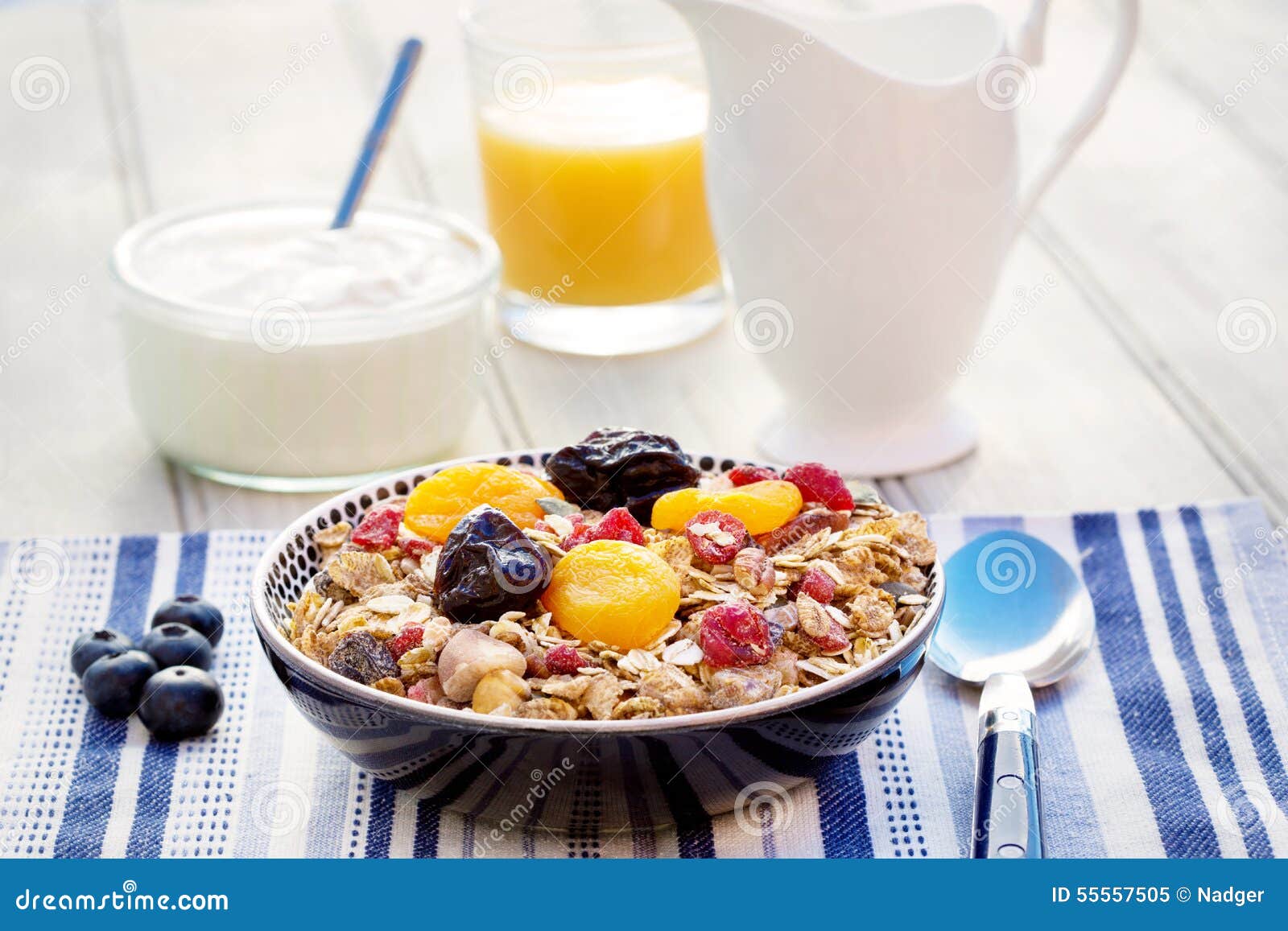 Breakfast Featuring Muesli and Dried Fruit Stock Image - Image of ...