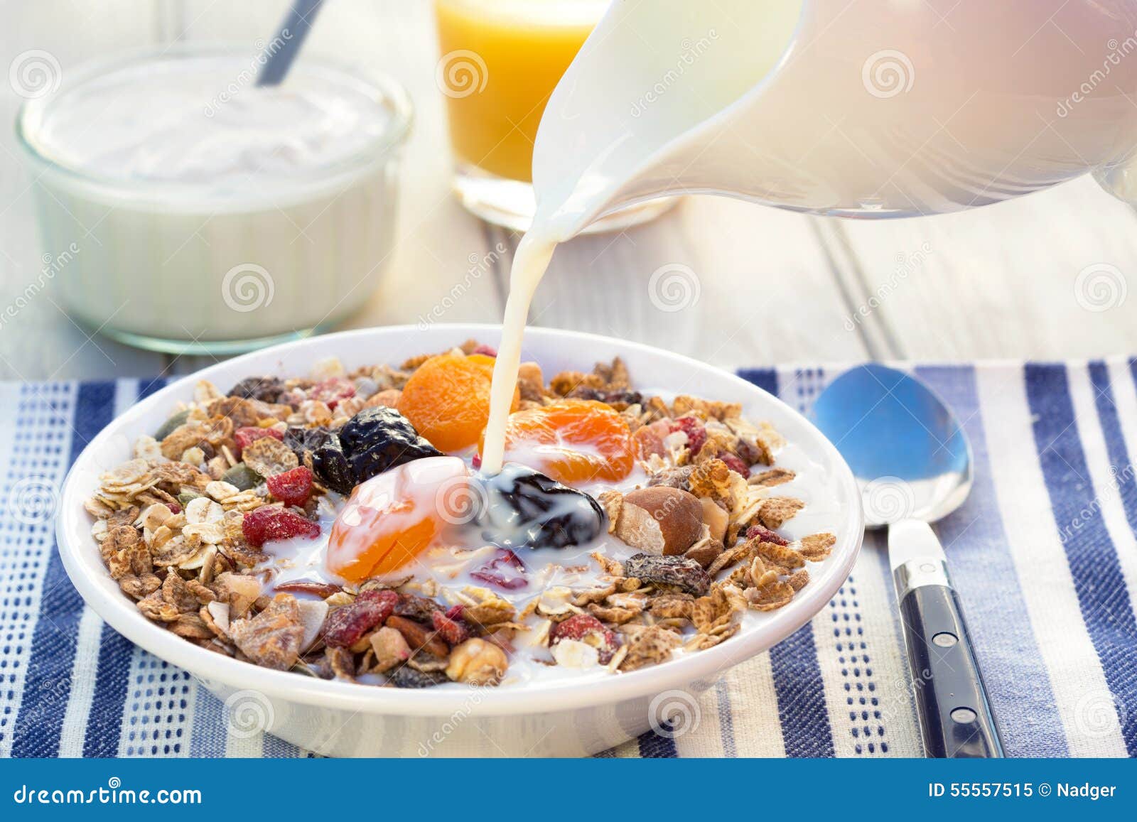 Breakfast Featuring Muesli and Dried Fruit Stock Image - Image of ...