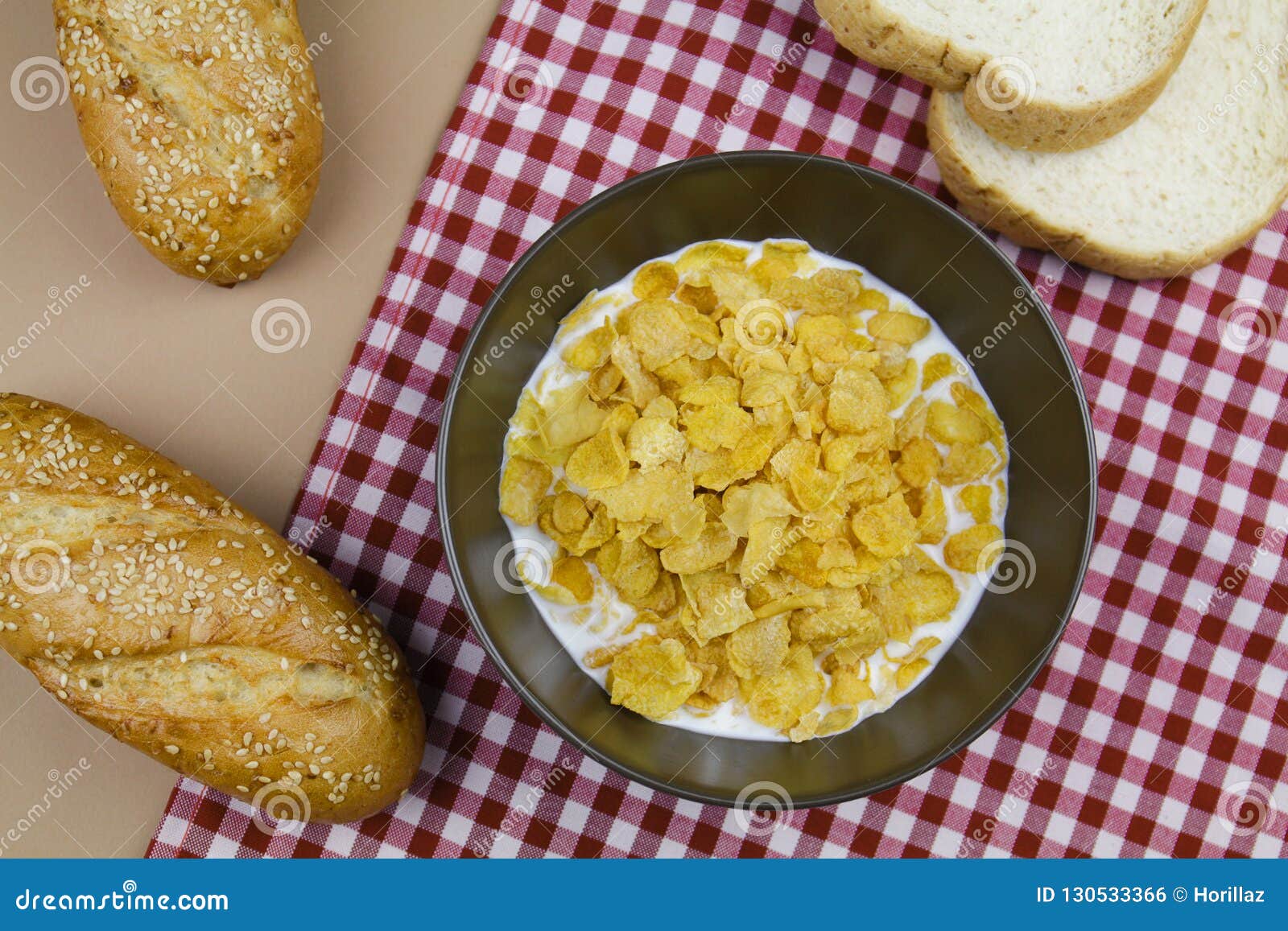 Breakfast flat lay stock photo. Image of gruel, delicious - 130533366