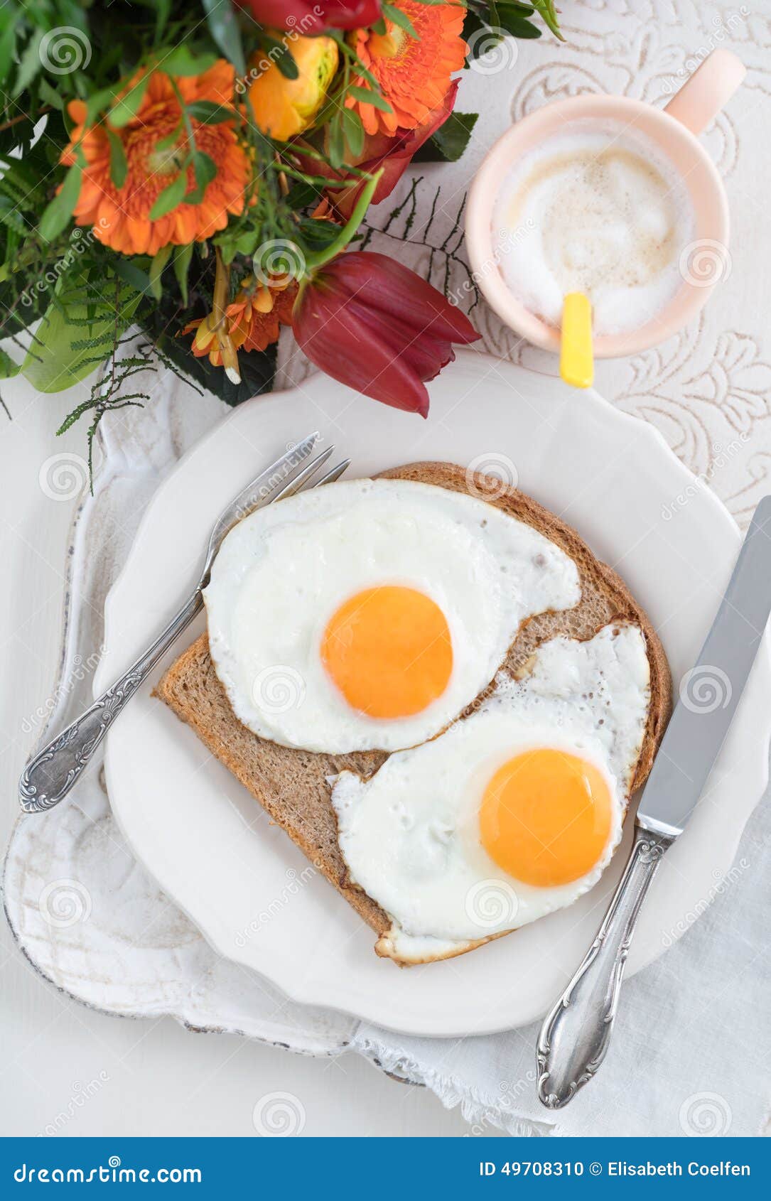 Breakfast with flowers stock photo. Image of eggs, bouquet - 49708310