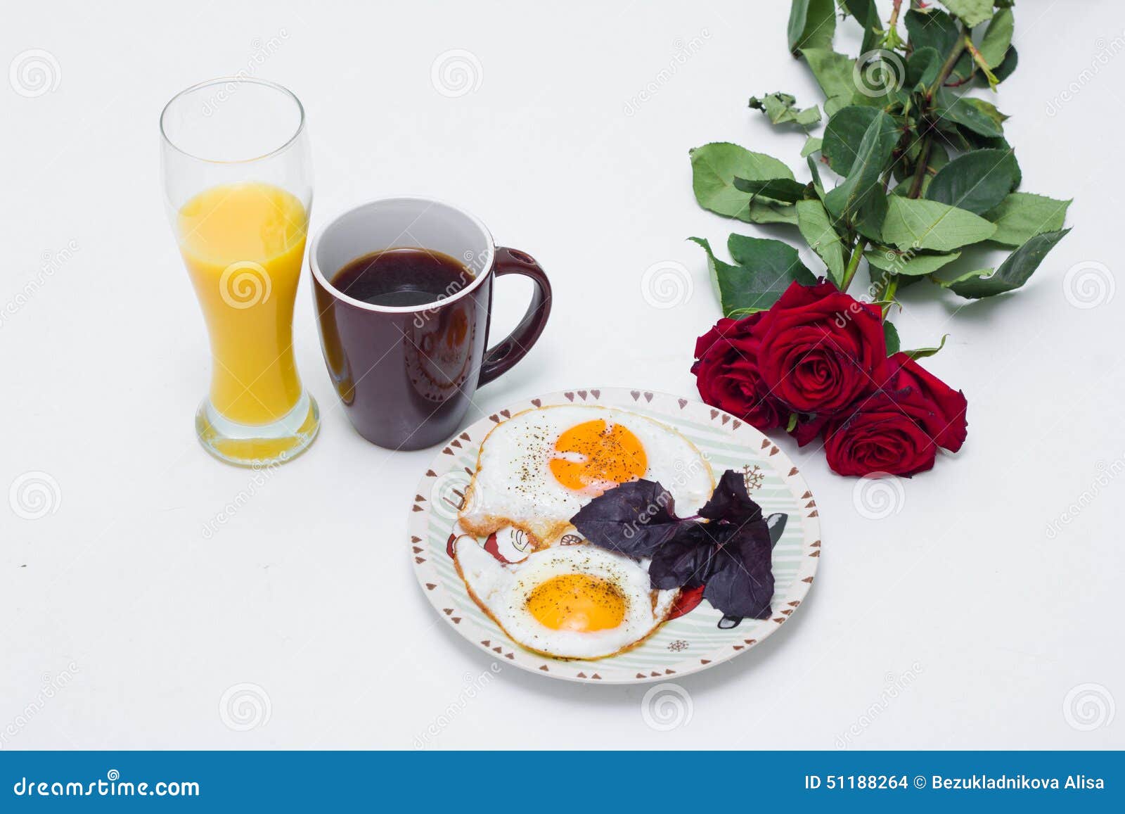 Breakfast with Flowers, Orange Juice, Coffee and Eggs Stock Photo ...