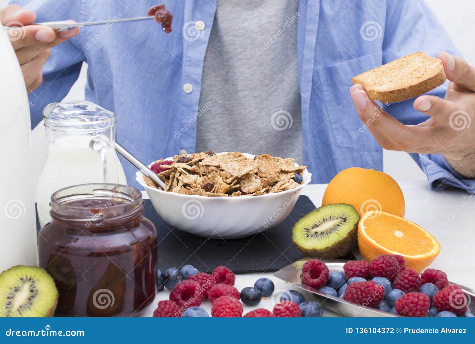 Table with a Balanced Breakfast Stock Photo - Image of background, care ...