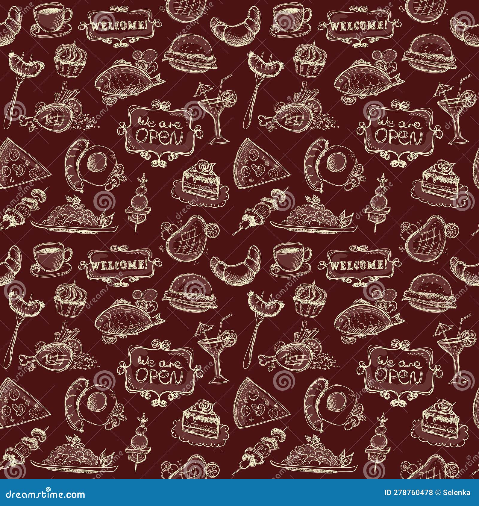 Breakfast Food Style Seamless Pattern with Hand Drawn Food Symbols ...