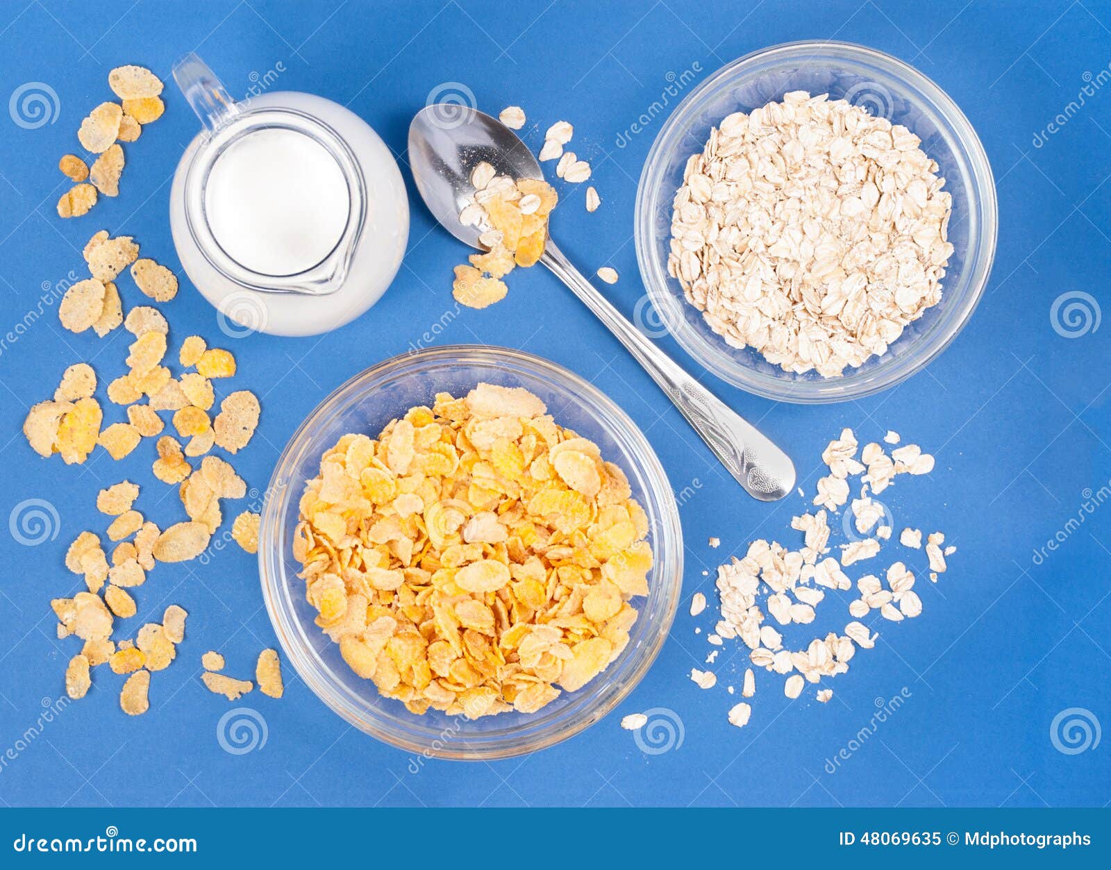 Breakfast Foods on Blue Background Stock Image - Image of blue, drink ...