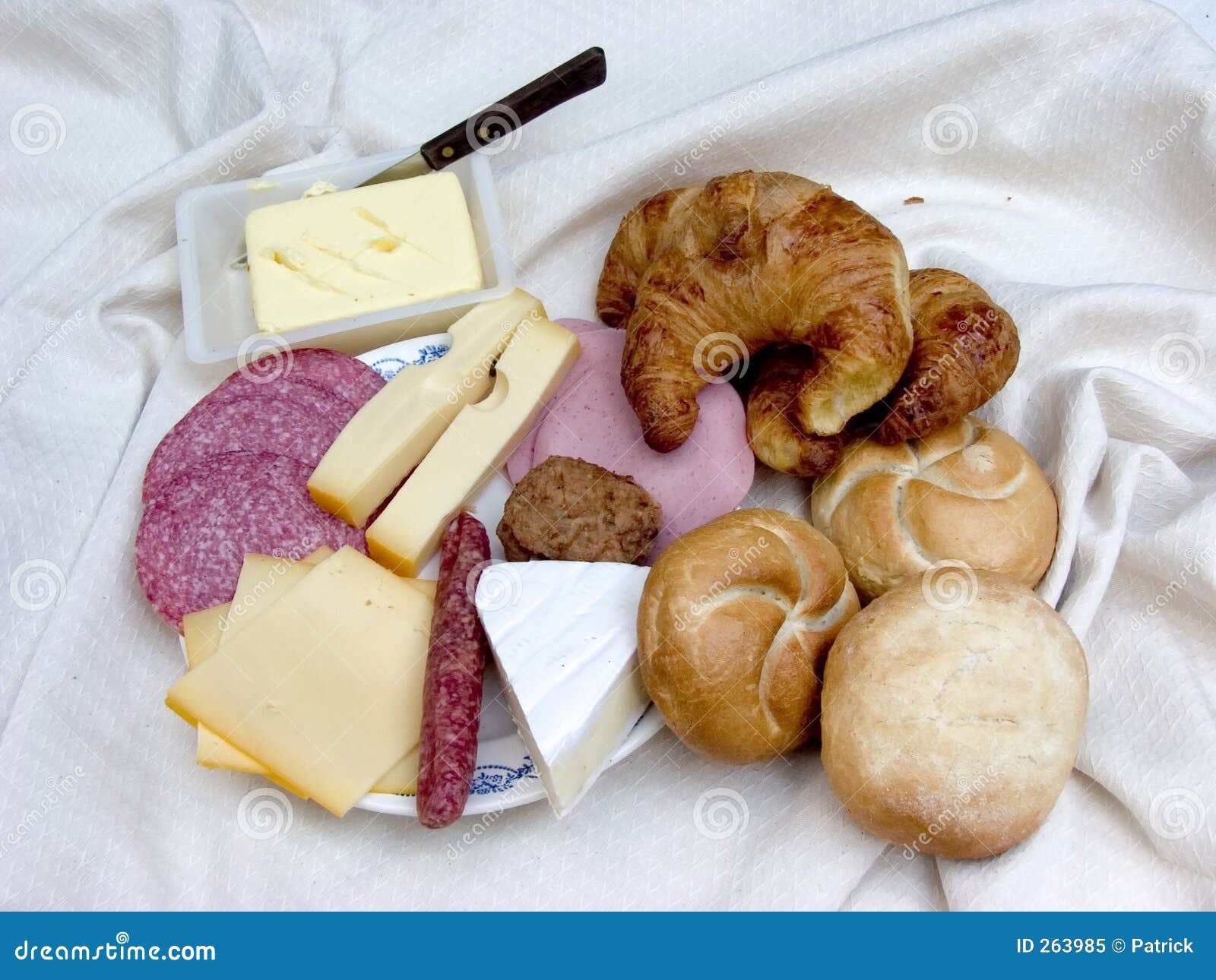 Breakfast, Fresh Bread, Cheese and Meat. Stock Image - Image of ...