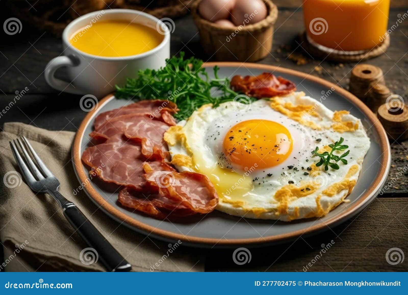Breakfast Fried Egg Ham Bread American Breakfast Egg Stock Image ...