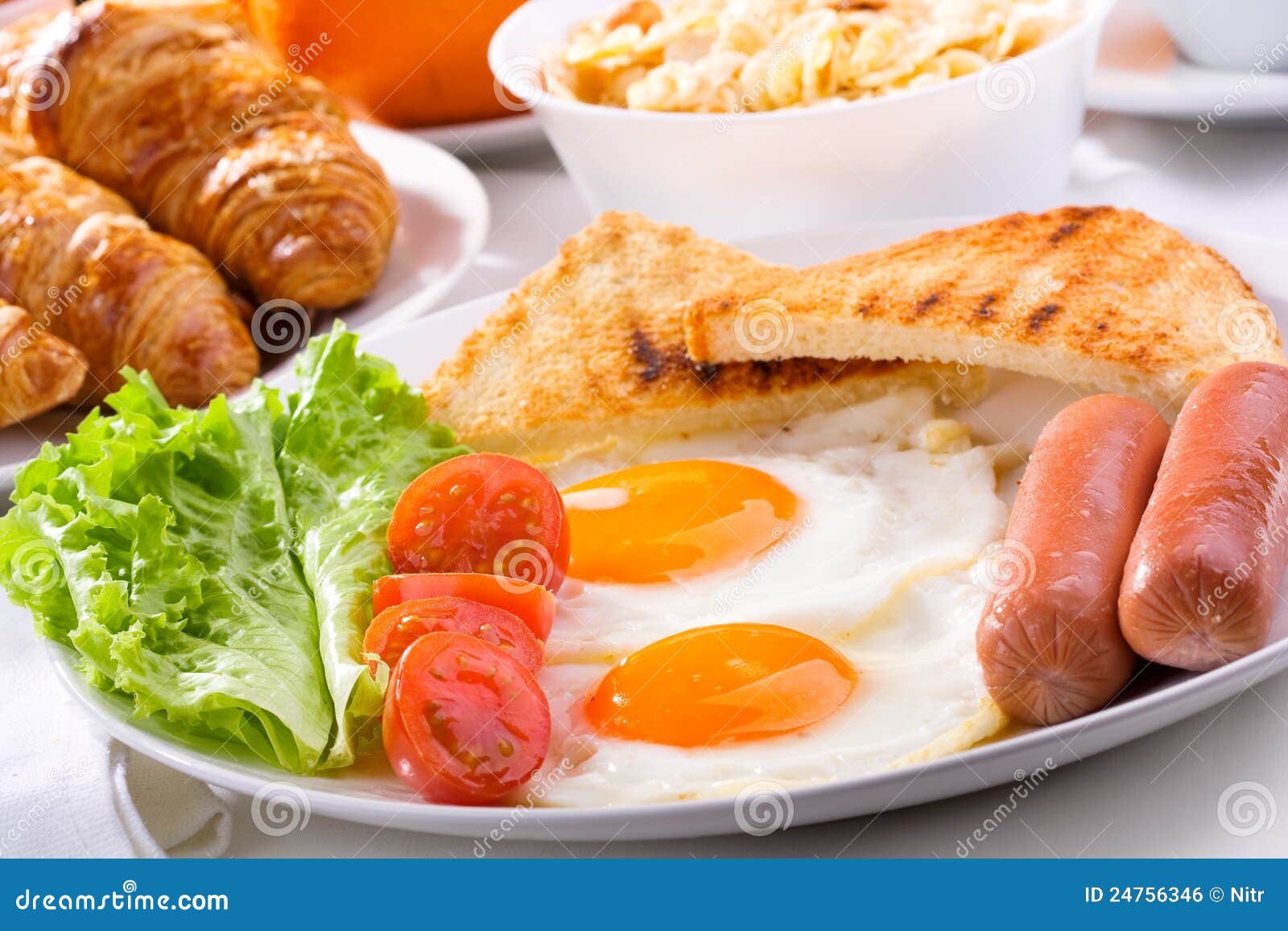 Breakfast with fried eggs stock photo. Image of herb - 24756346