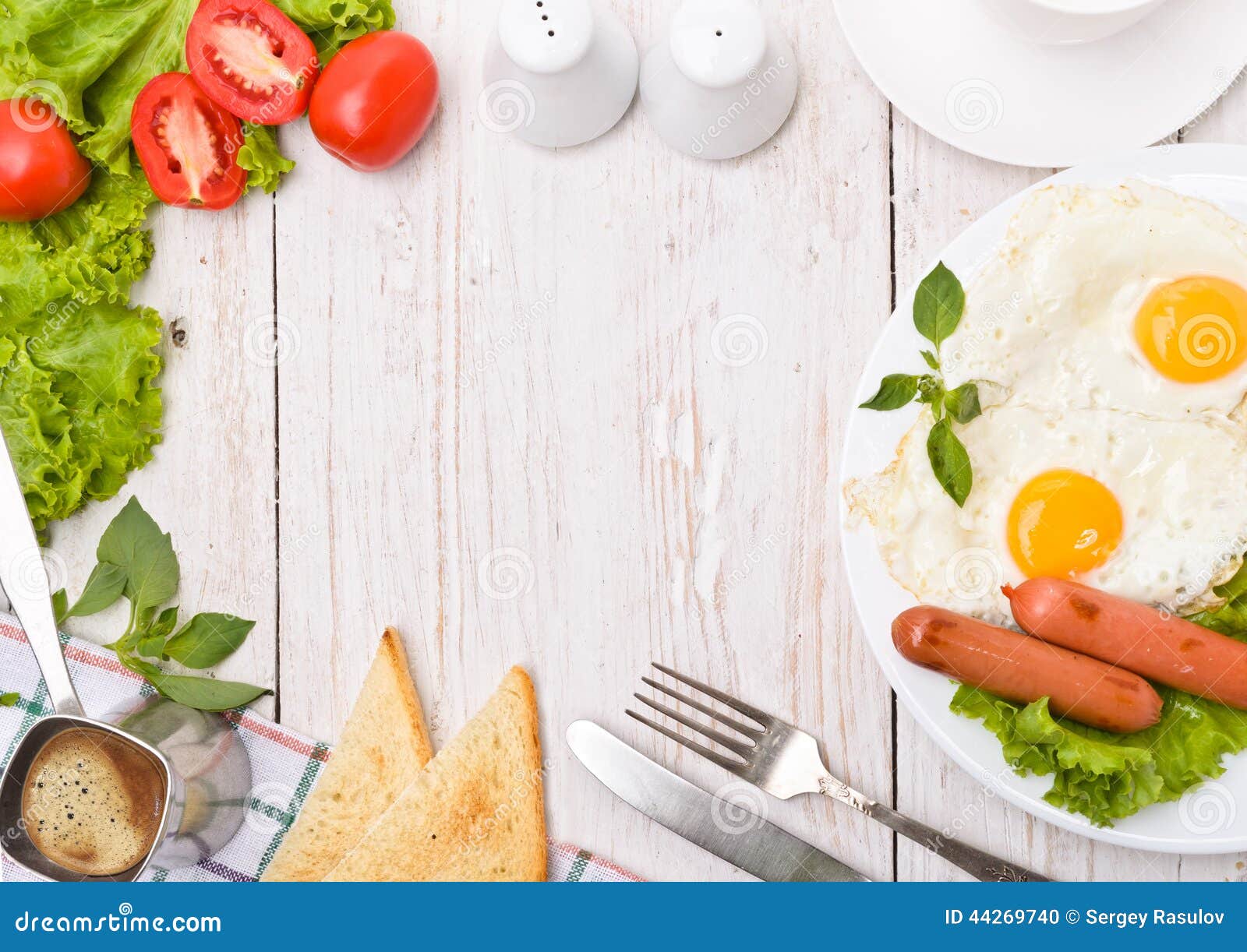 Breakfast with Fried Eggs. Frame. Stock Photo - Image of sausages ...