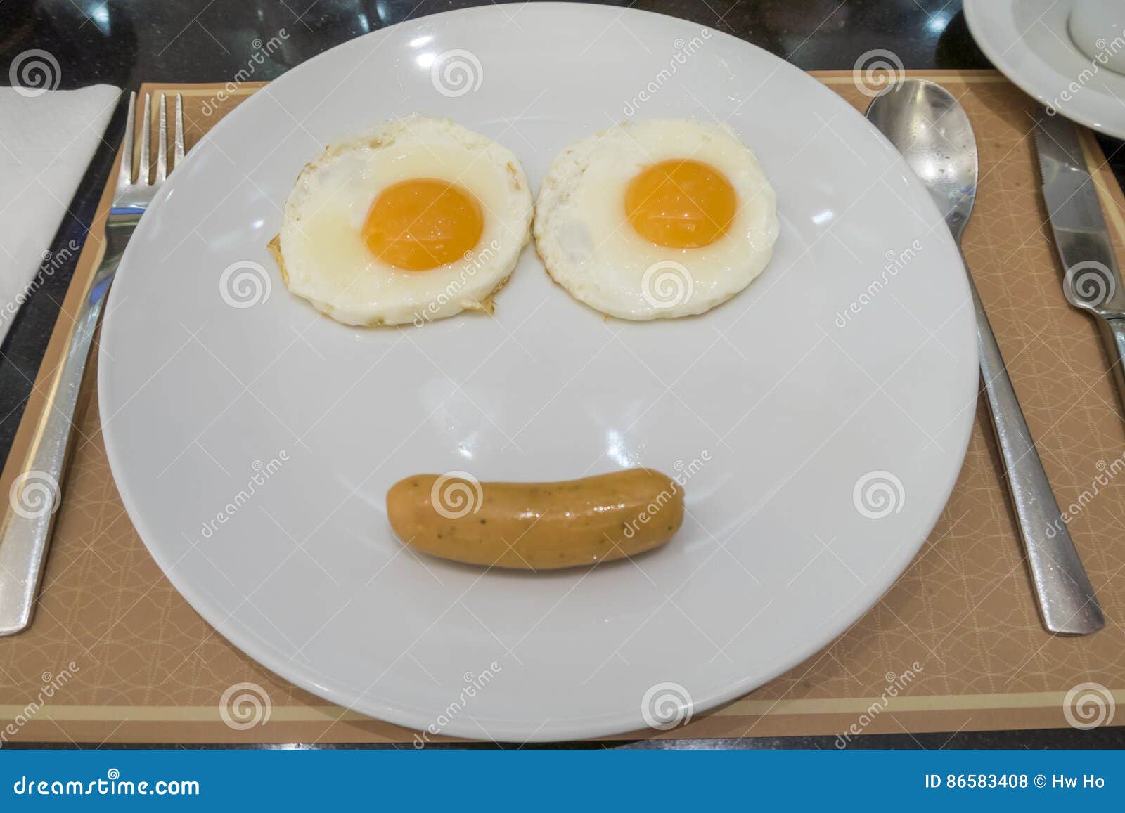 Breakfast Fried Eggs and Sausage Makes a Smiley Face Stock Photo ...