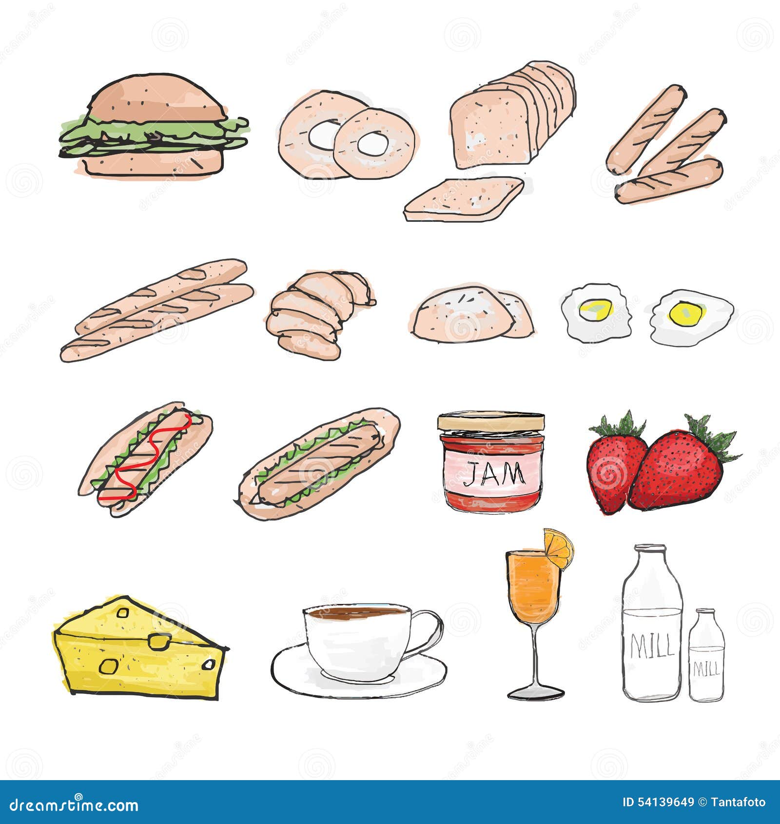 Breakfast Hand Drawing Sketch Stock Vector - Illustration of icon ...