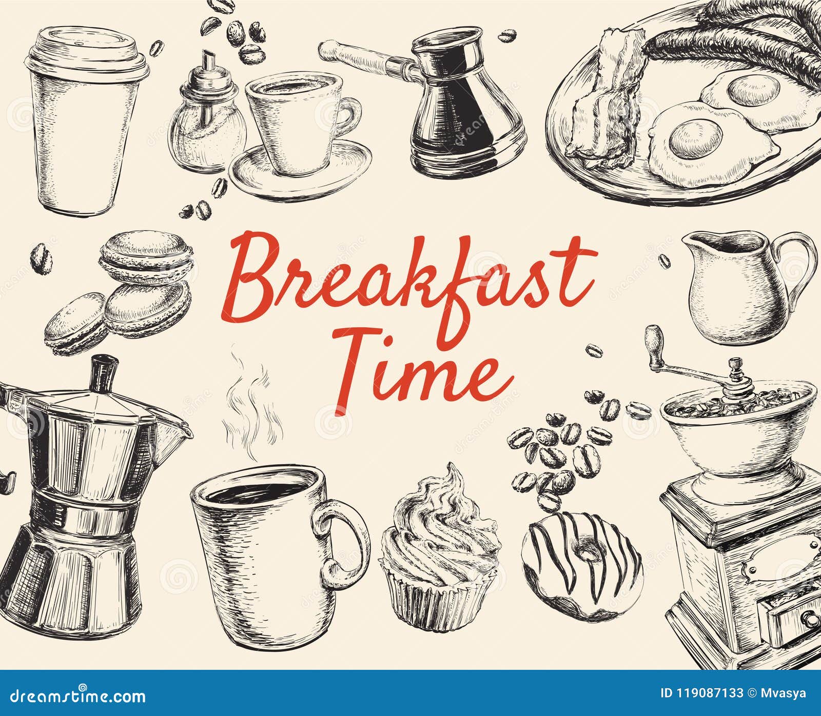 Breakfast Hand Drawn Set Vector Illustration Stock Vector ...