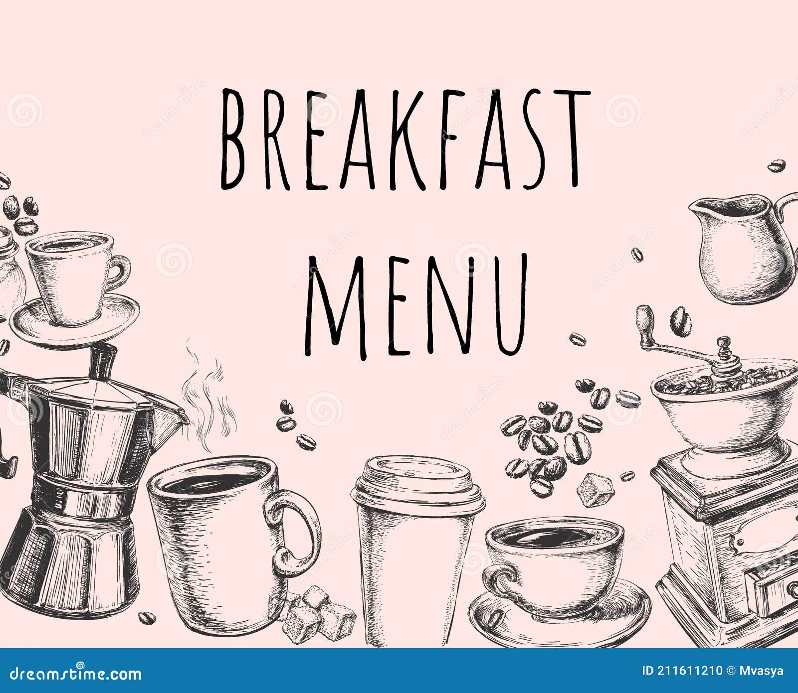 Breakfast Hand Drawn Set Vector Illustration Stock Vector ...