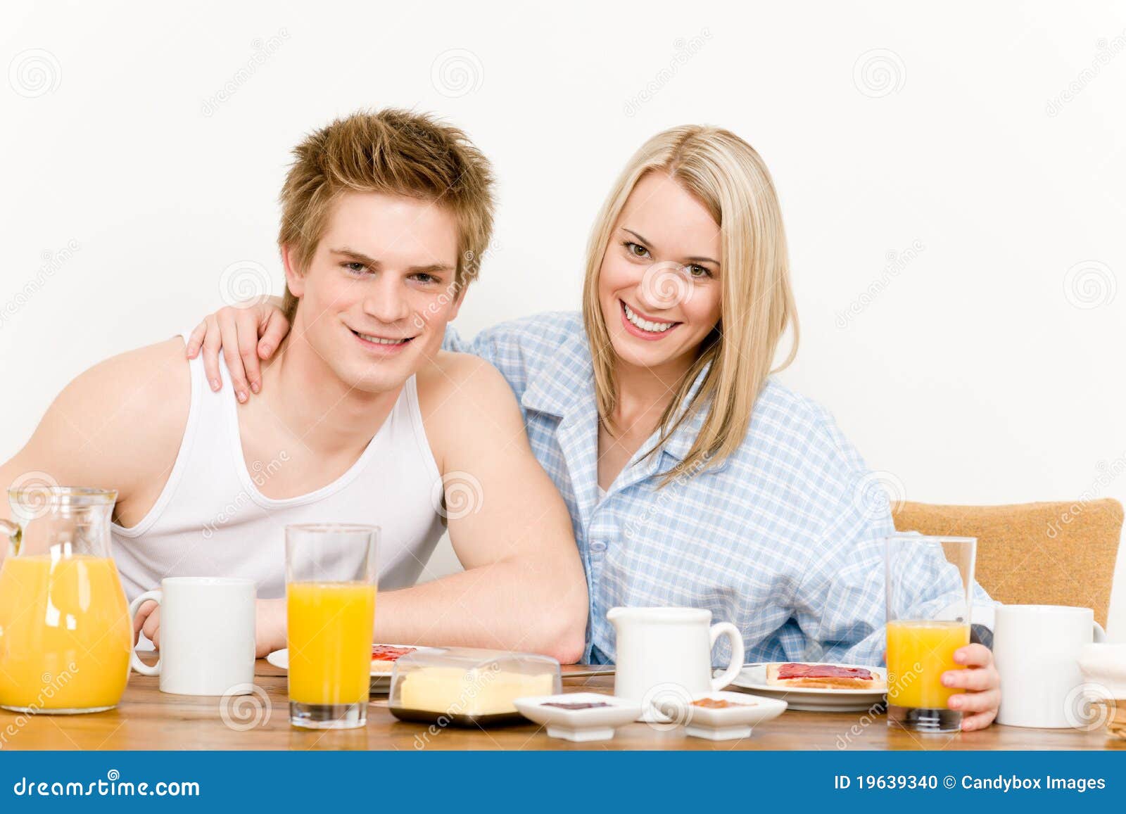 Breakfast Happy Couple Enjoy Romantic Morning Stock Photo - Image of ...