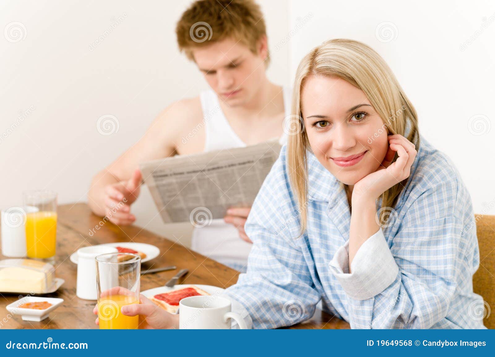 Breakfast Happy Couple Enjoy Romantic Morning Stock Photo - Image of ...