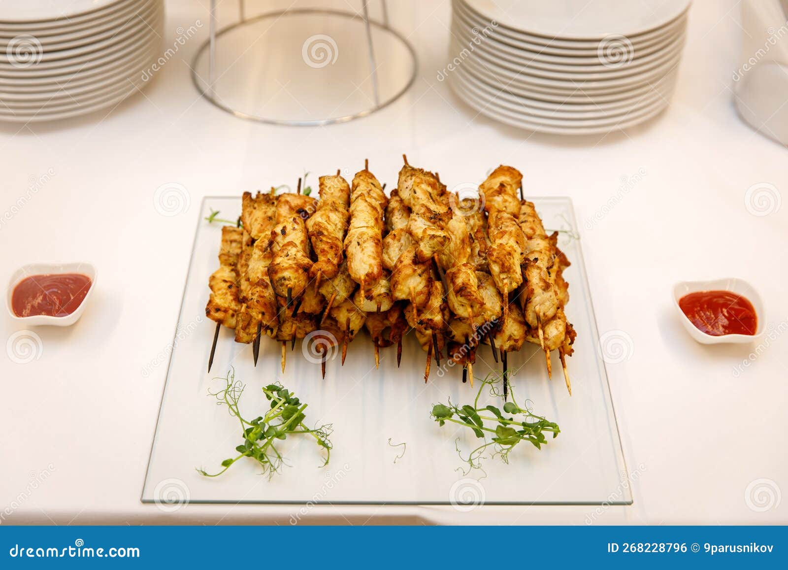Breakfast in the Hotel. Chicken Kebab at the Buffet. Stock Photo ...