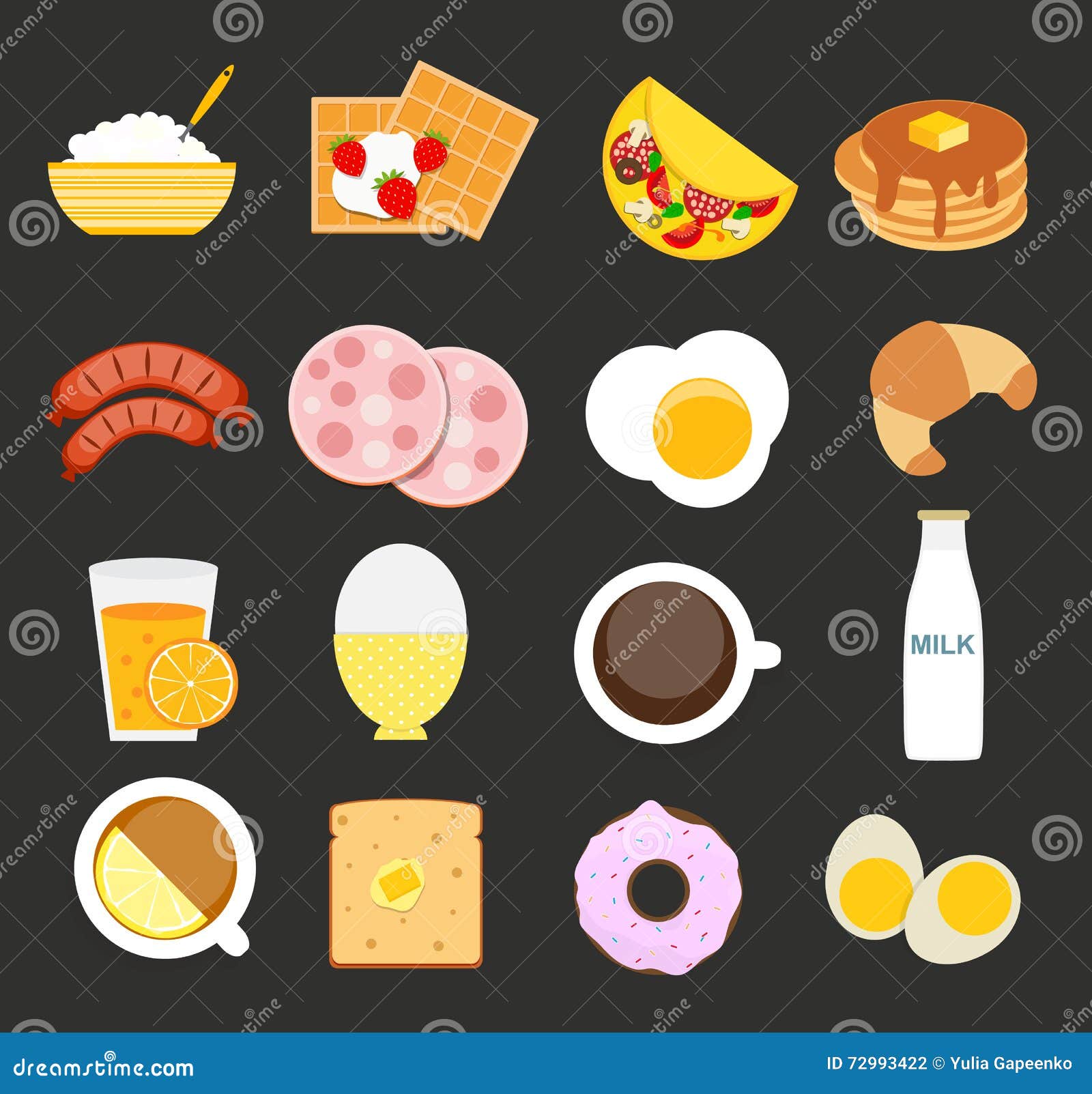 Breakfast Icon Set in Modern Flat Style Vector Illustration Stock ...