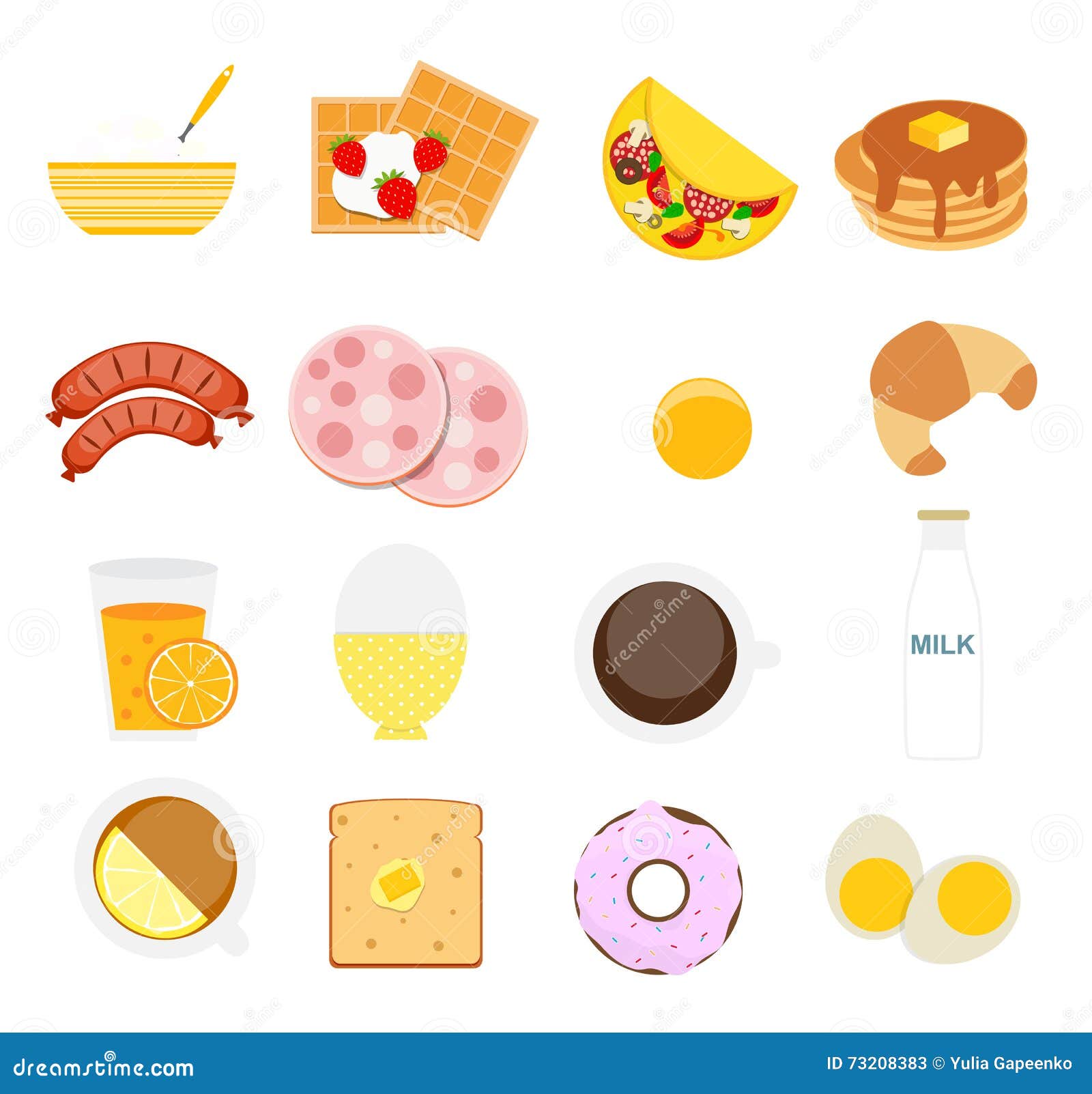 Breakfast Icon Set in Modern Flat Style Vector Illustration Stock ...