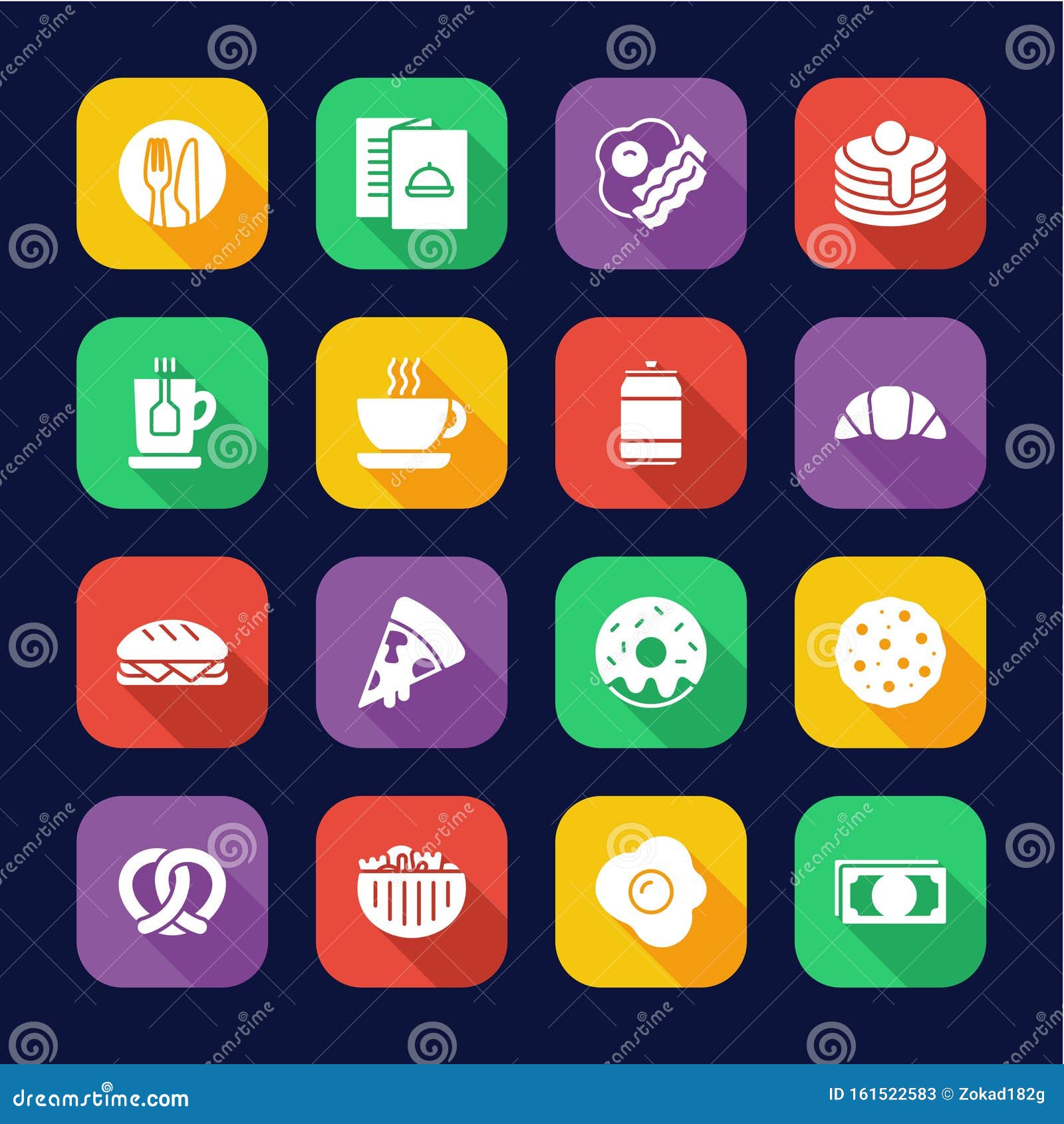 Breakfast Icons Flat Design Set Stock Vector - Illustration of black ...