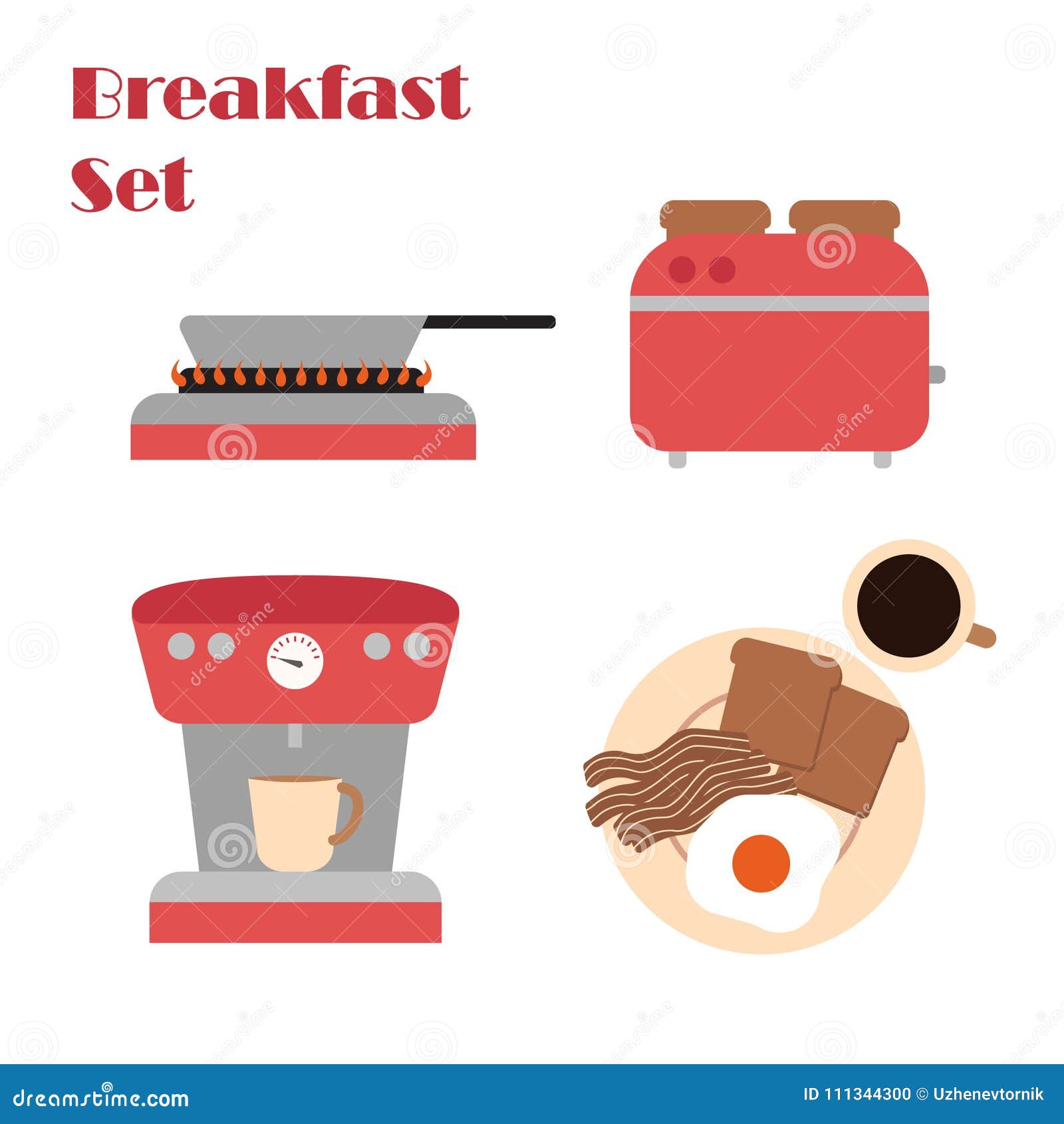 Breakfast icons flat set stock illustration. Illustration of object ...