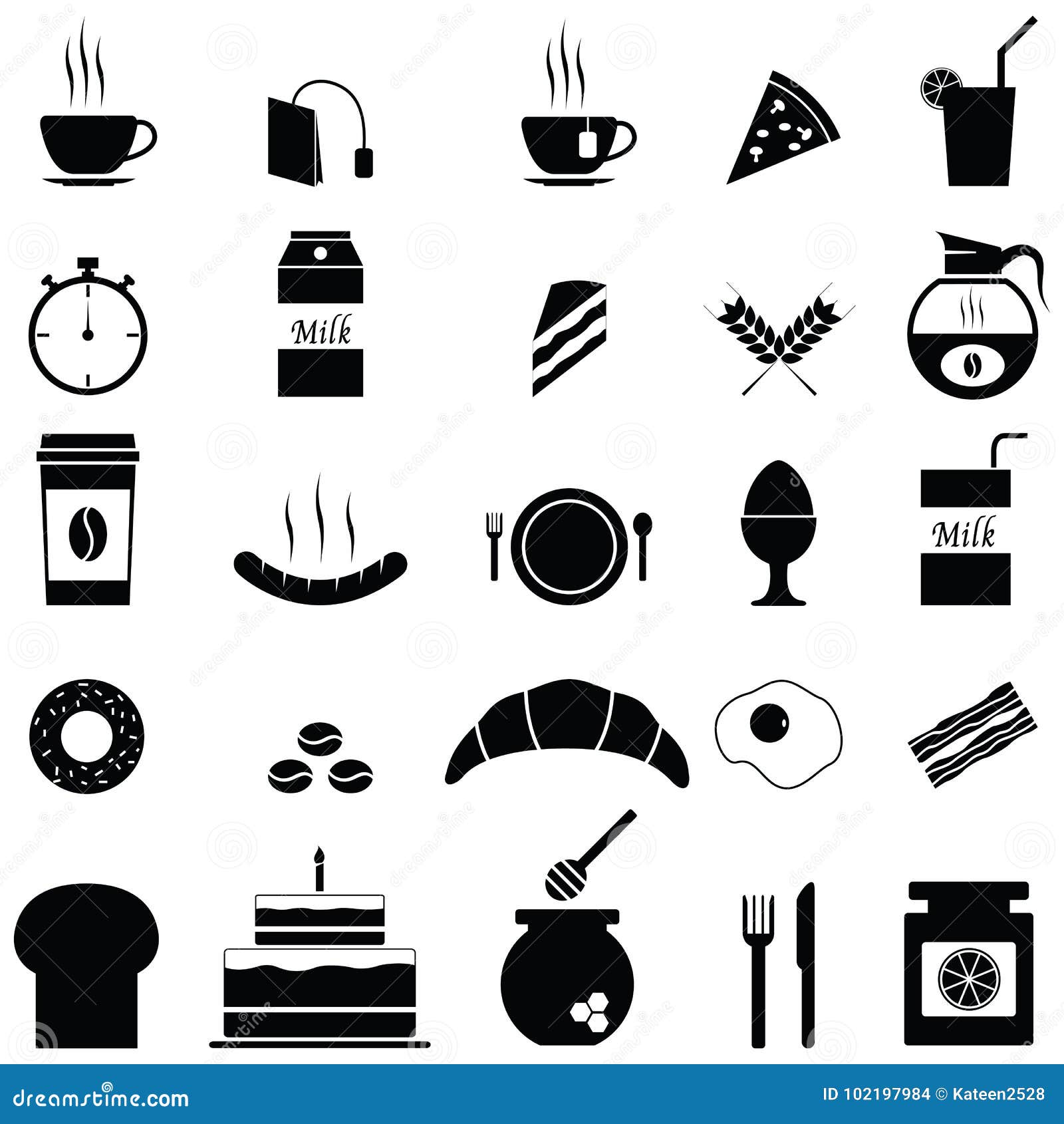 Breakfast icons set stock vector. Illustration of toast - 102197984