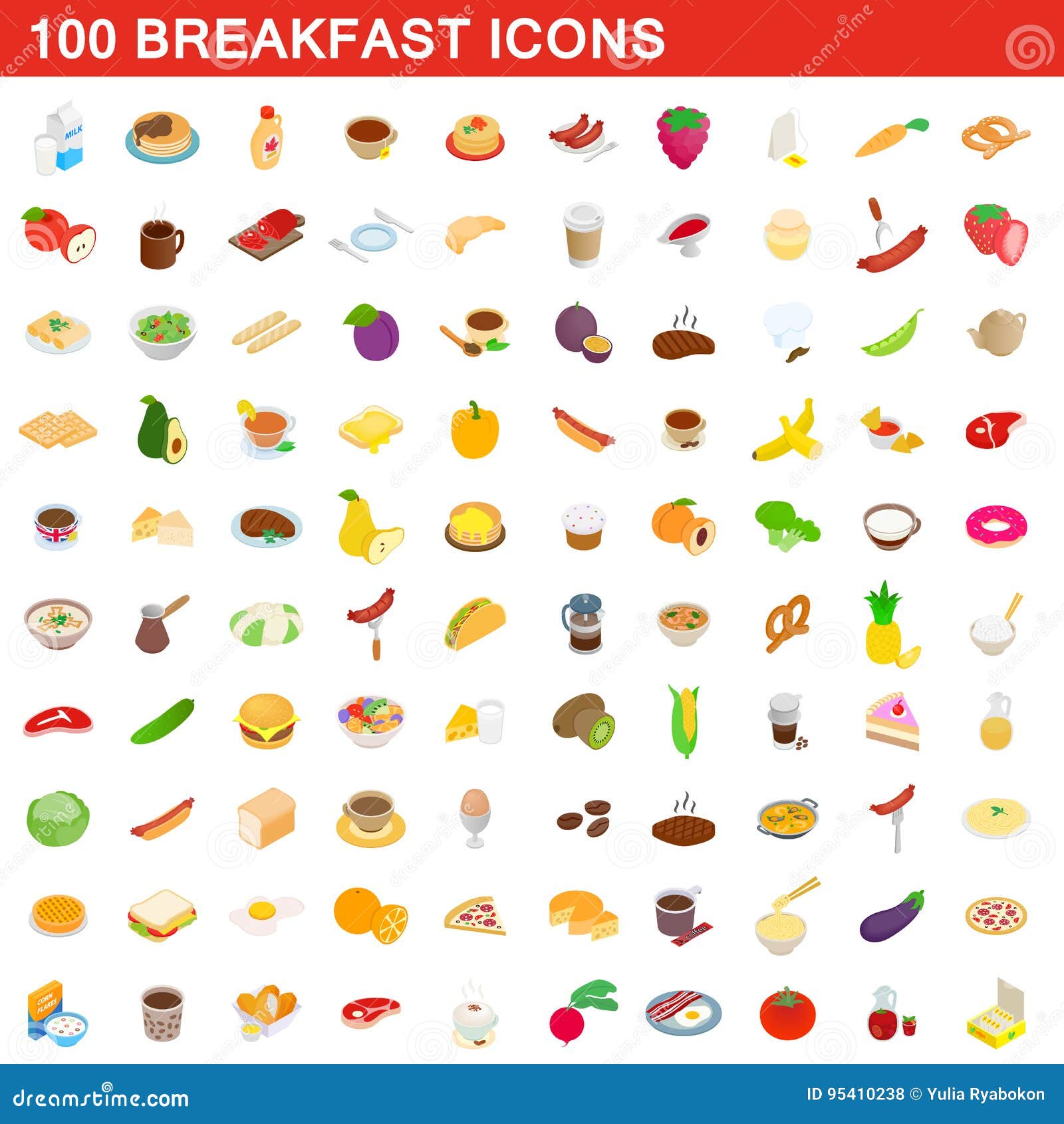 100 Breakfast Icons Set, Isometric 3d Style Stock Vector - Illustration ...