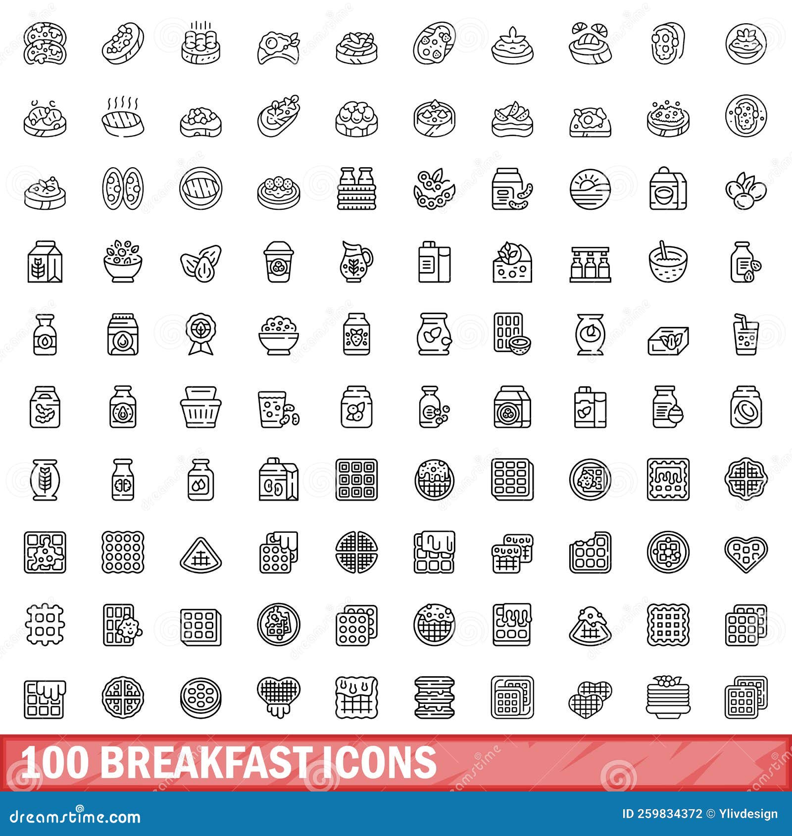 100 Breakfast Icons Set, Outline Style Stock Vector - Illustration of ...