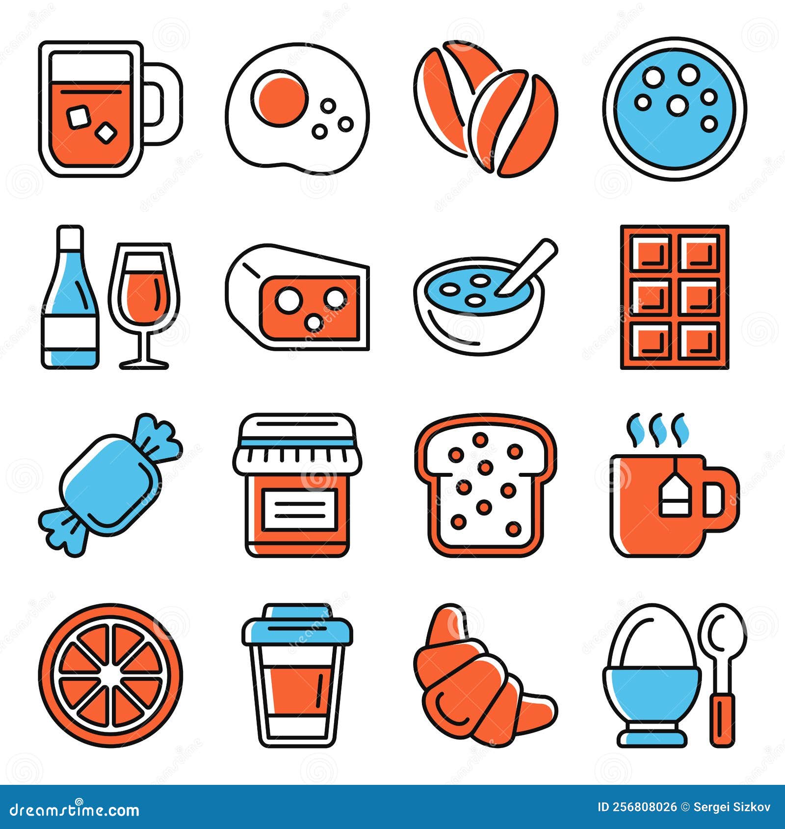 Breakfast Icons Set on White Background. Vector Stock Vector ...