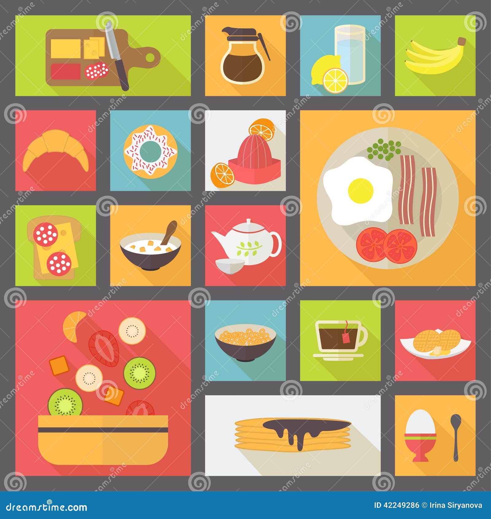 Breakfast icons vector set stock vector. Illustration of fried - 42249286