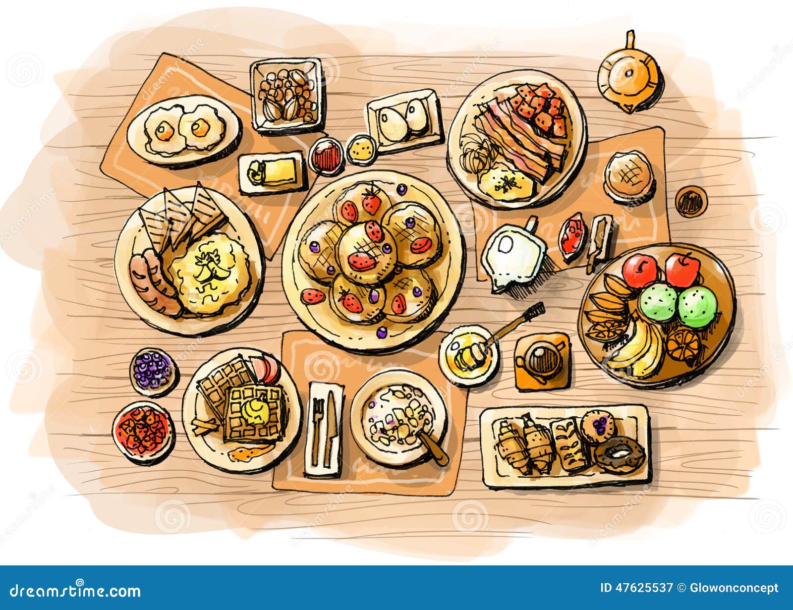 Breakfast illustration stock illustration. Illustration of bowl - 47625537