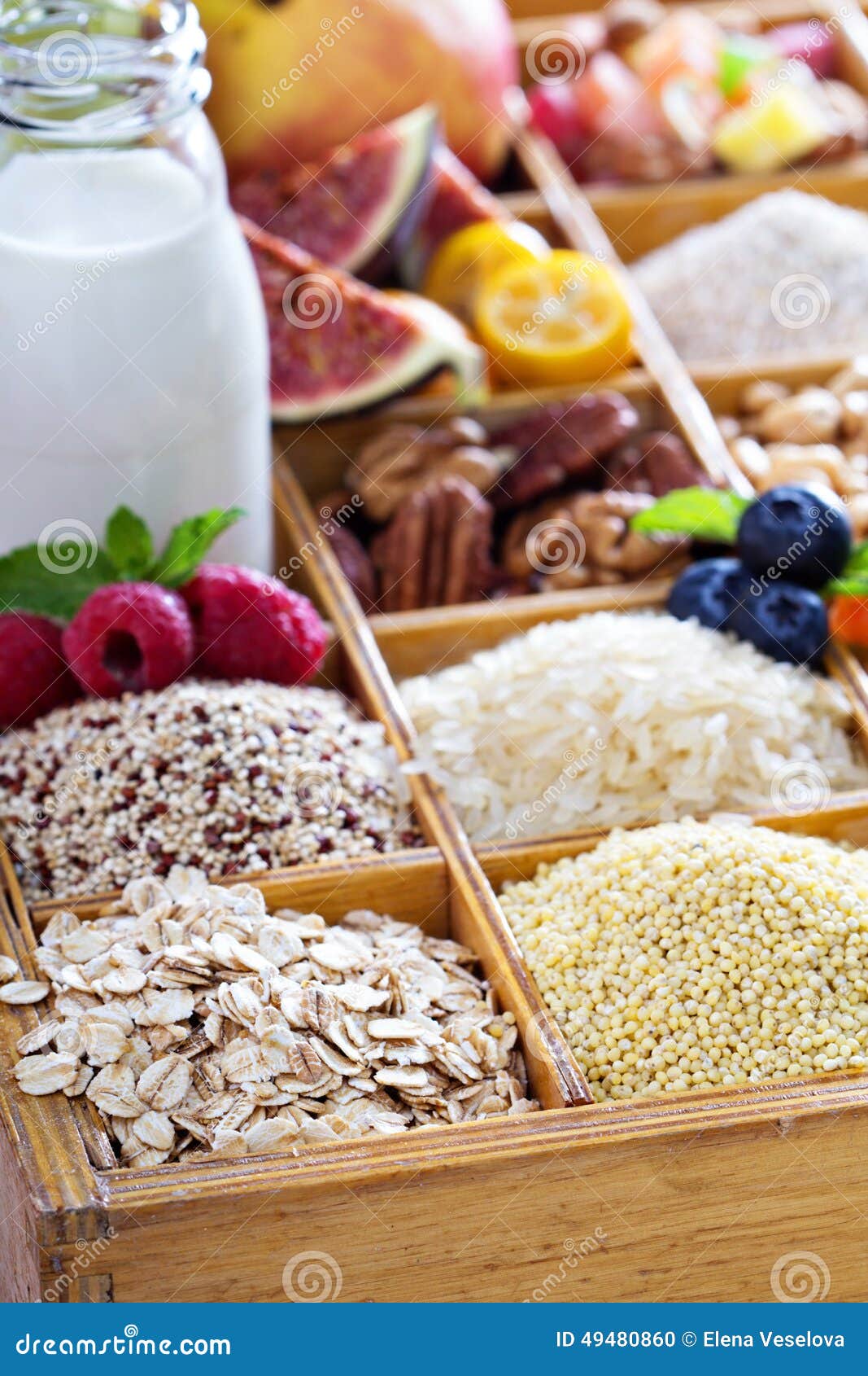 Breakfast Items in Wooden Box Stock Photo - Image of nutrition, cuisine ...