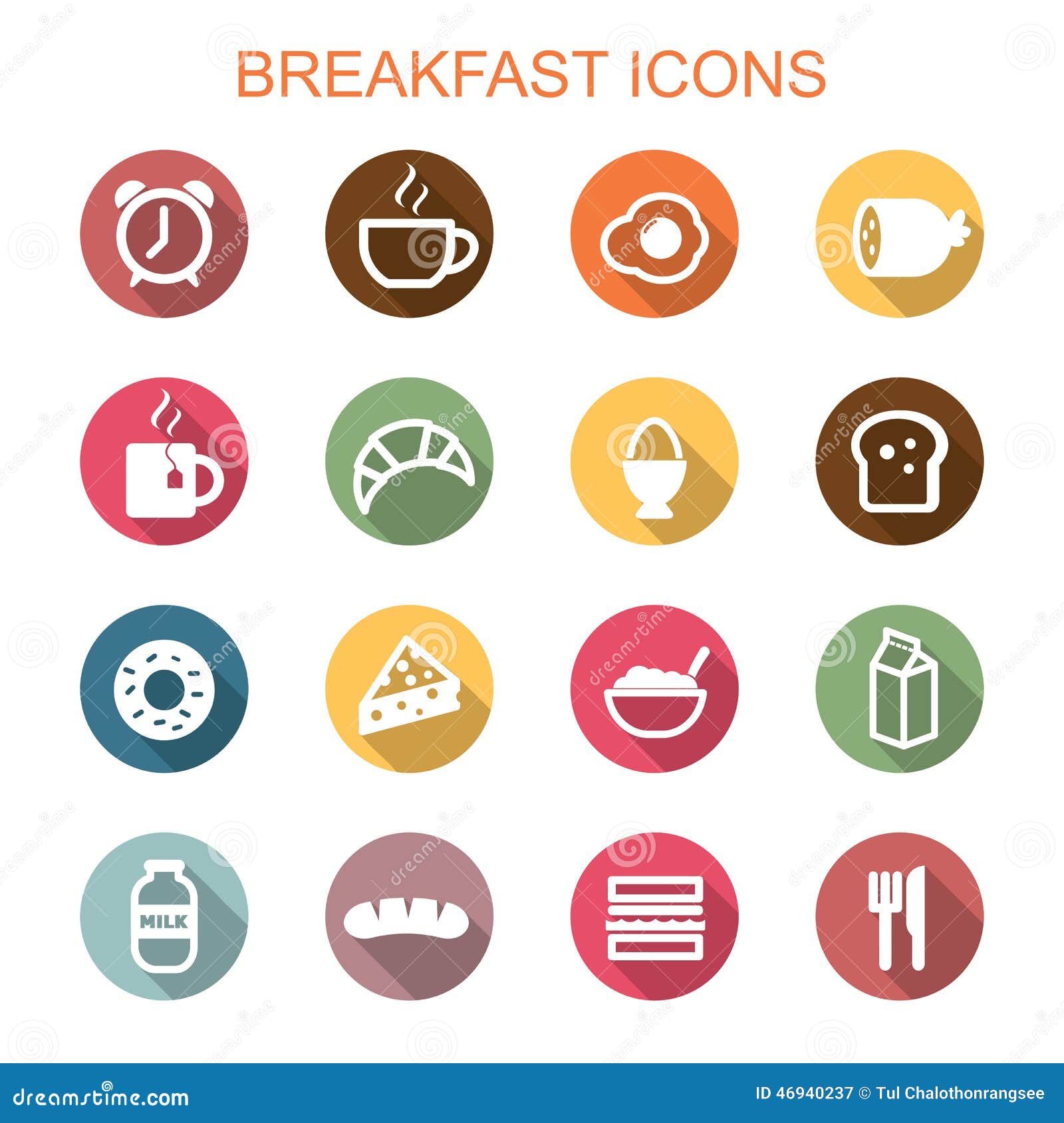 Breakfast Long Shadow Icons Stock Vector - Illustration of knife, milk ...