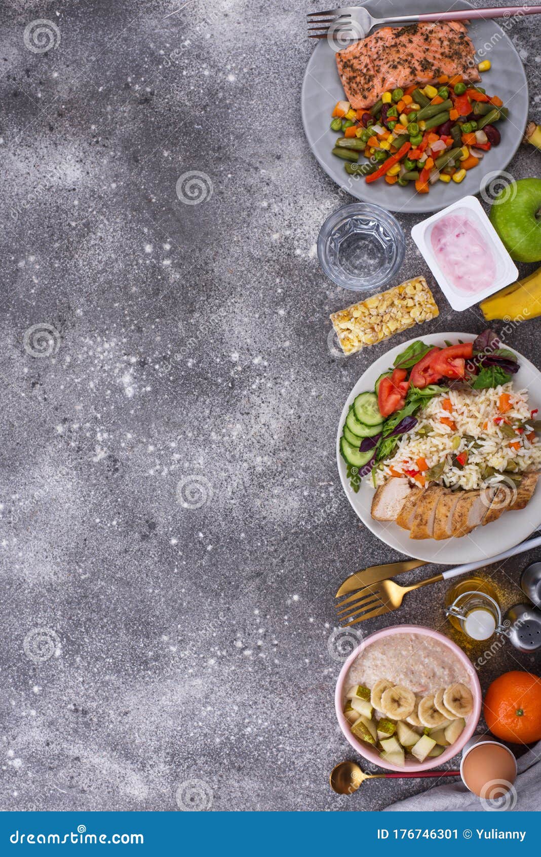 Breakfast, Lunch and Dinner. Balanced Menu Stock Image - Image of menu ...