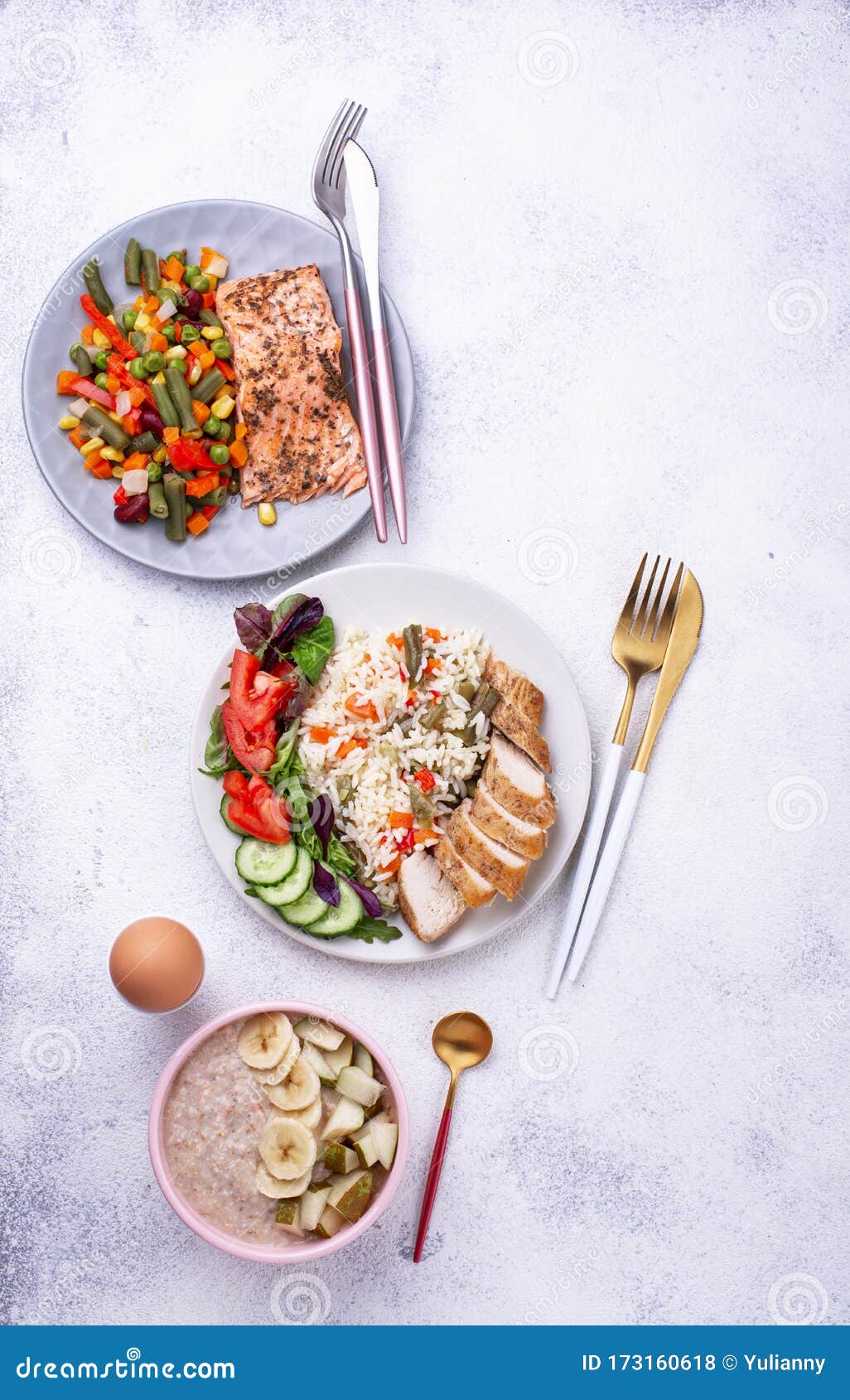 Breakfast, Lunch and Dinner. Day Menu Stock Photo - Image of fruit ...