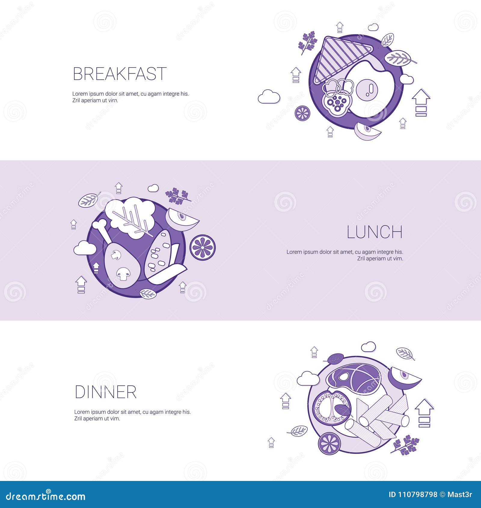 Breakfast, Lunch and Dinner Meal Concept Template Web Banner with Copy ...